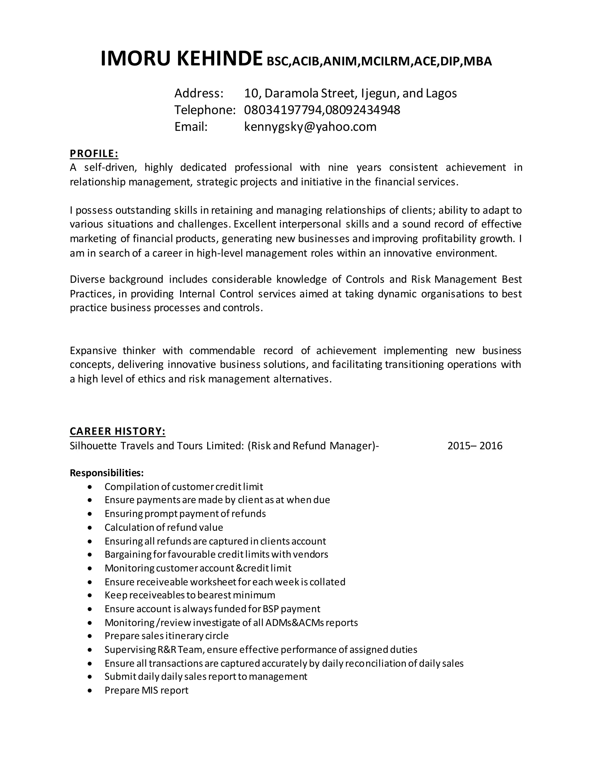 IMORU KEHINDE updated resume2 | PDF