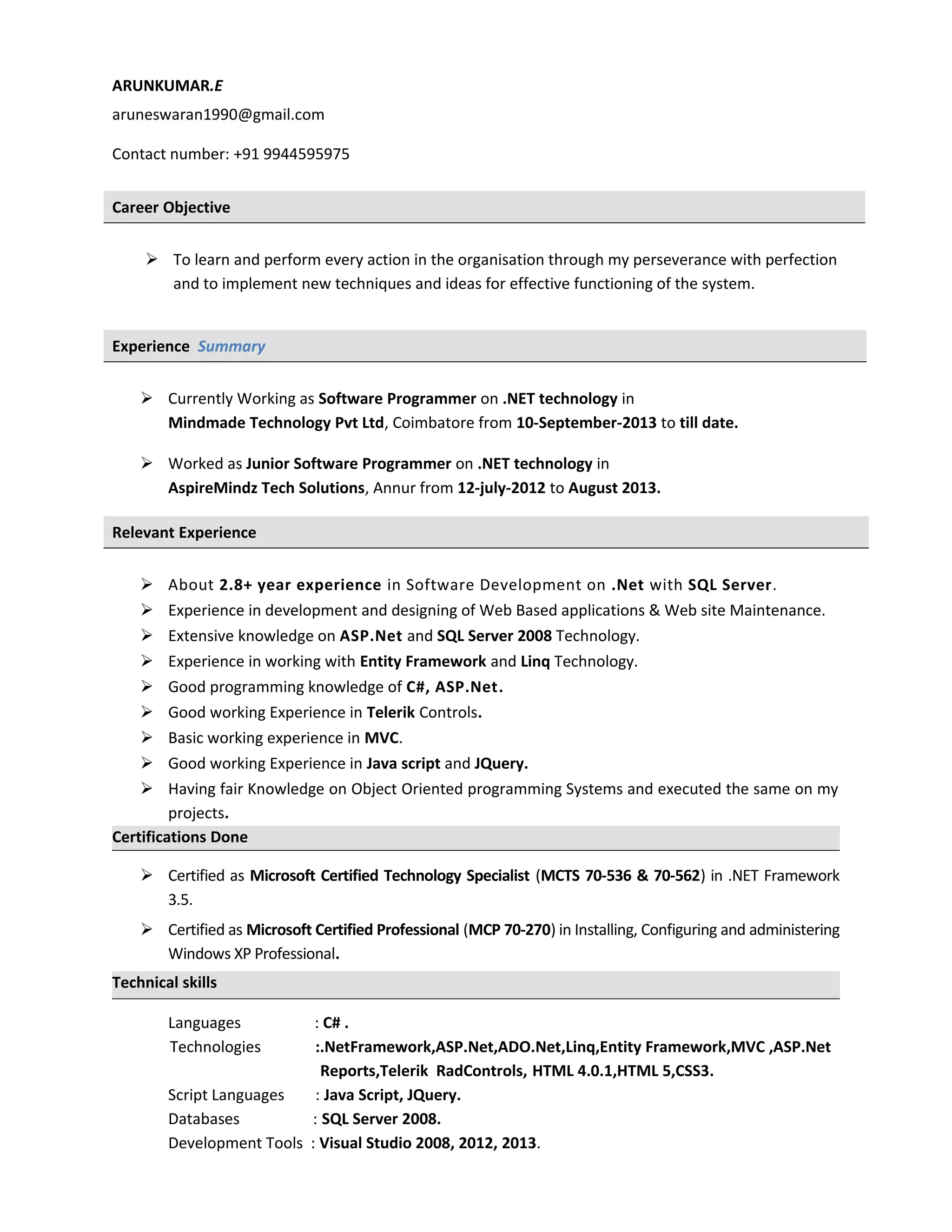 Arunkumar_Profile | PDF