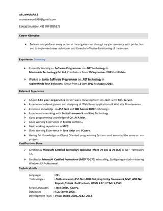 Arunkumar_Profile | PDF