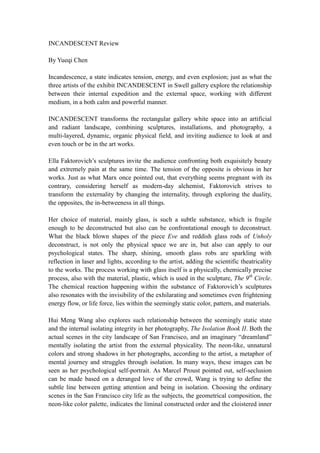 Incandescent Exhibition Review by Yueqi Chen | PDF