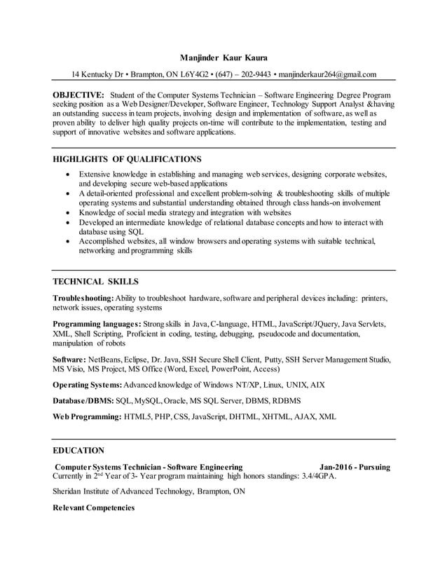 Manjinder Kaur Kaura's Resume | PDF