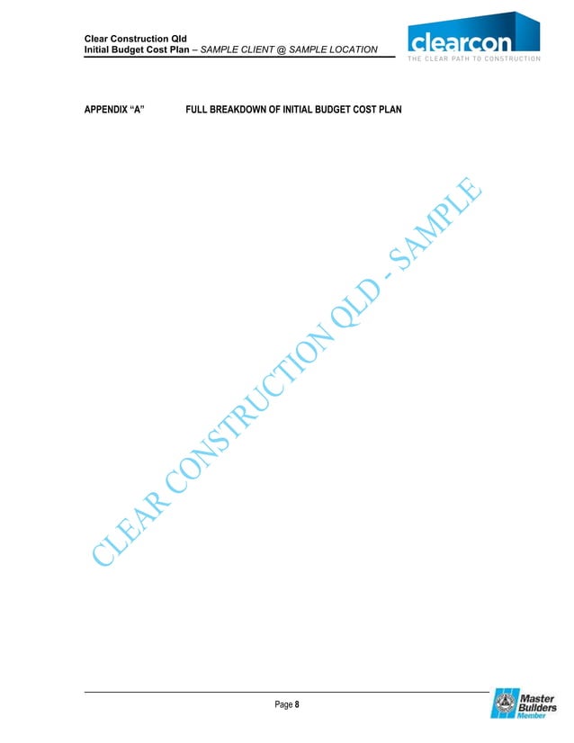 Clear-Construction-QLD-SAMPLE-Initial-Cost-Plan-Budget | PDF