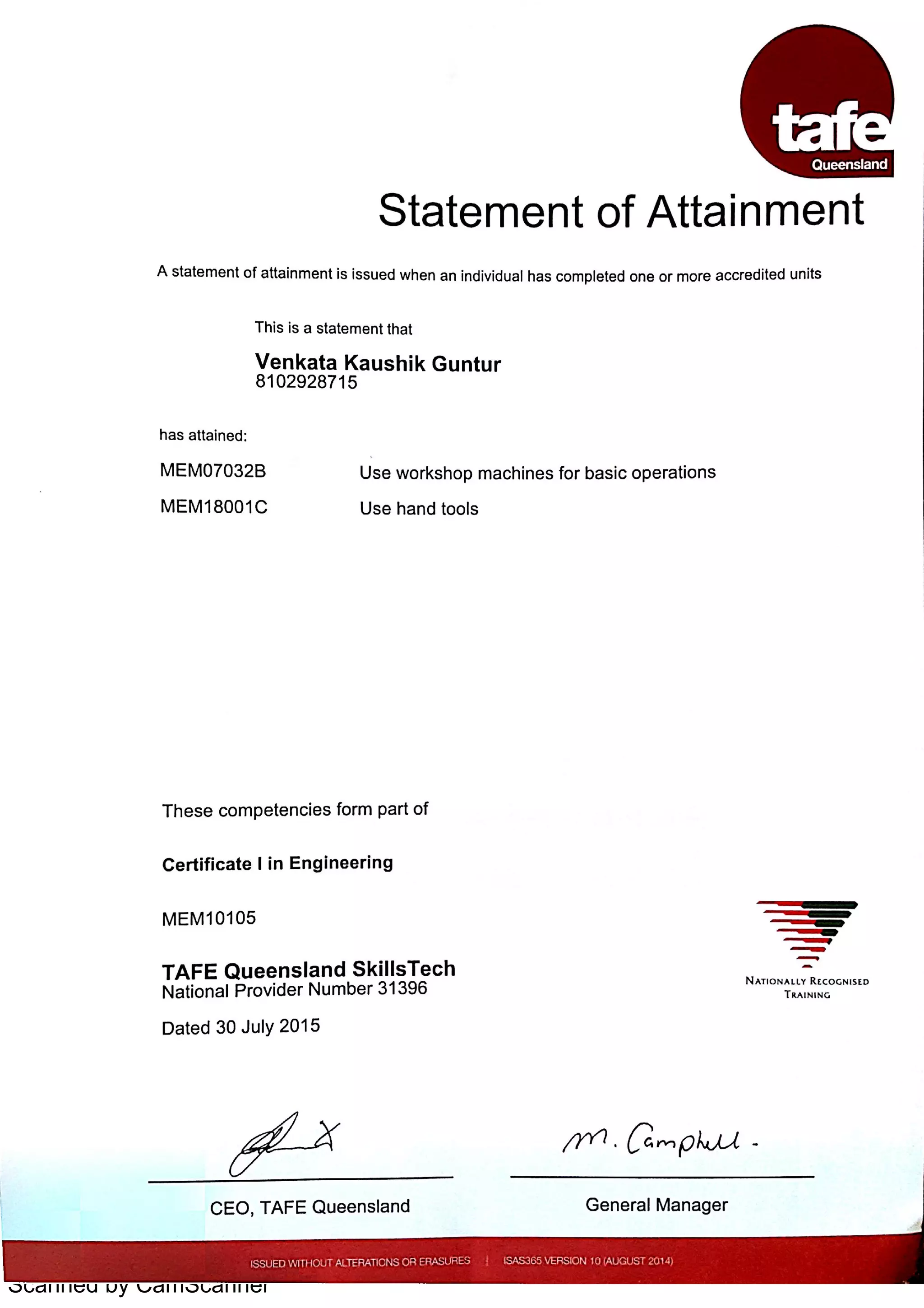 Tafe Queenslaand Cert | PDF