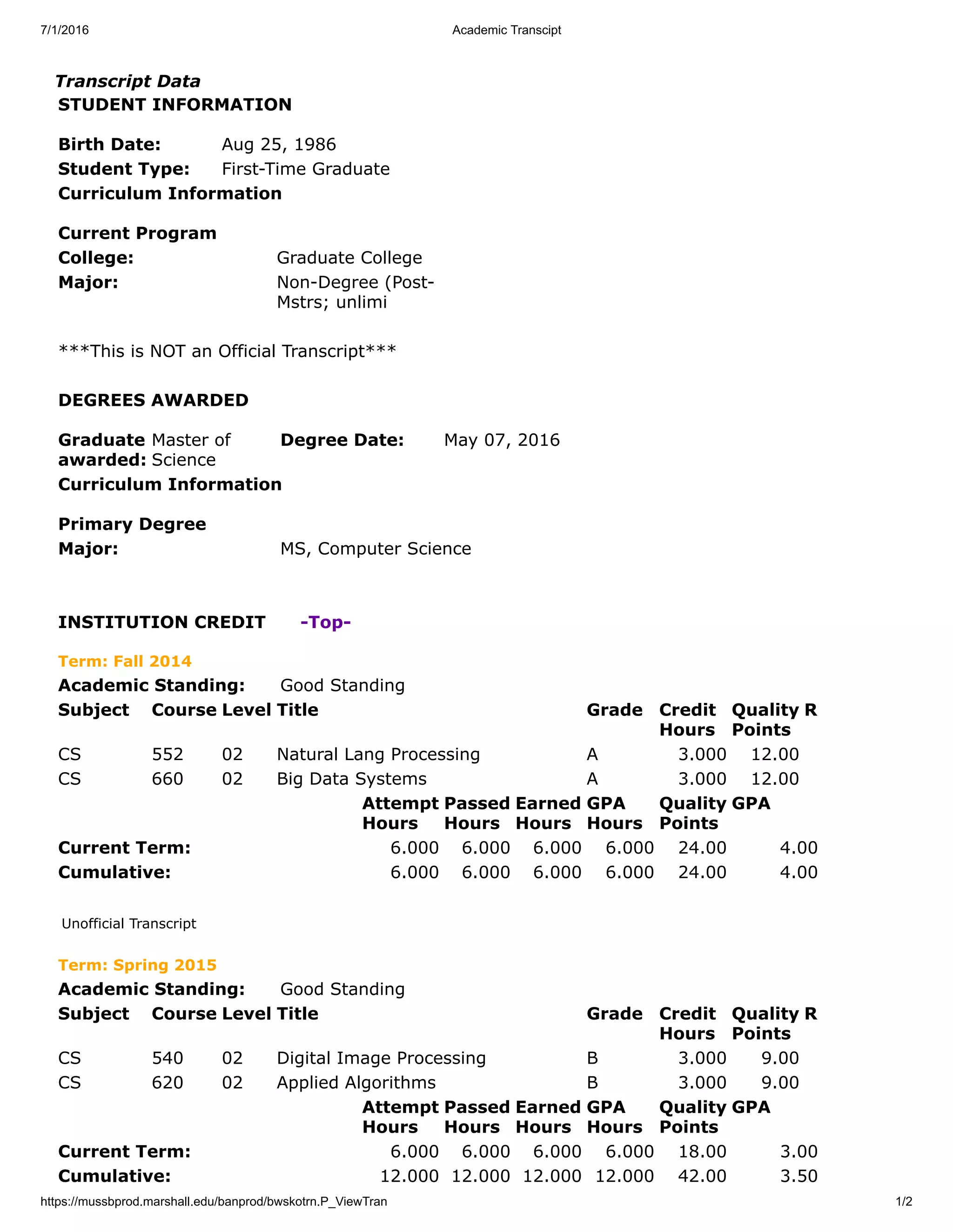 Academic Transcipt | PDF | Postgraduate Education | College Education