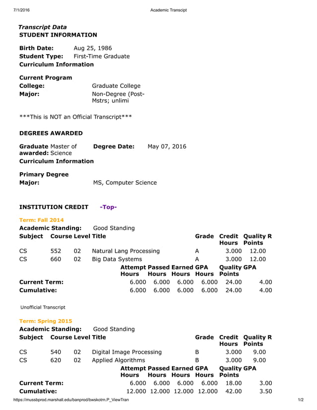 Academic Transcipt | PDF | Postgraduate Education | College Education