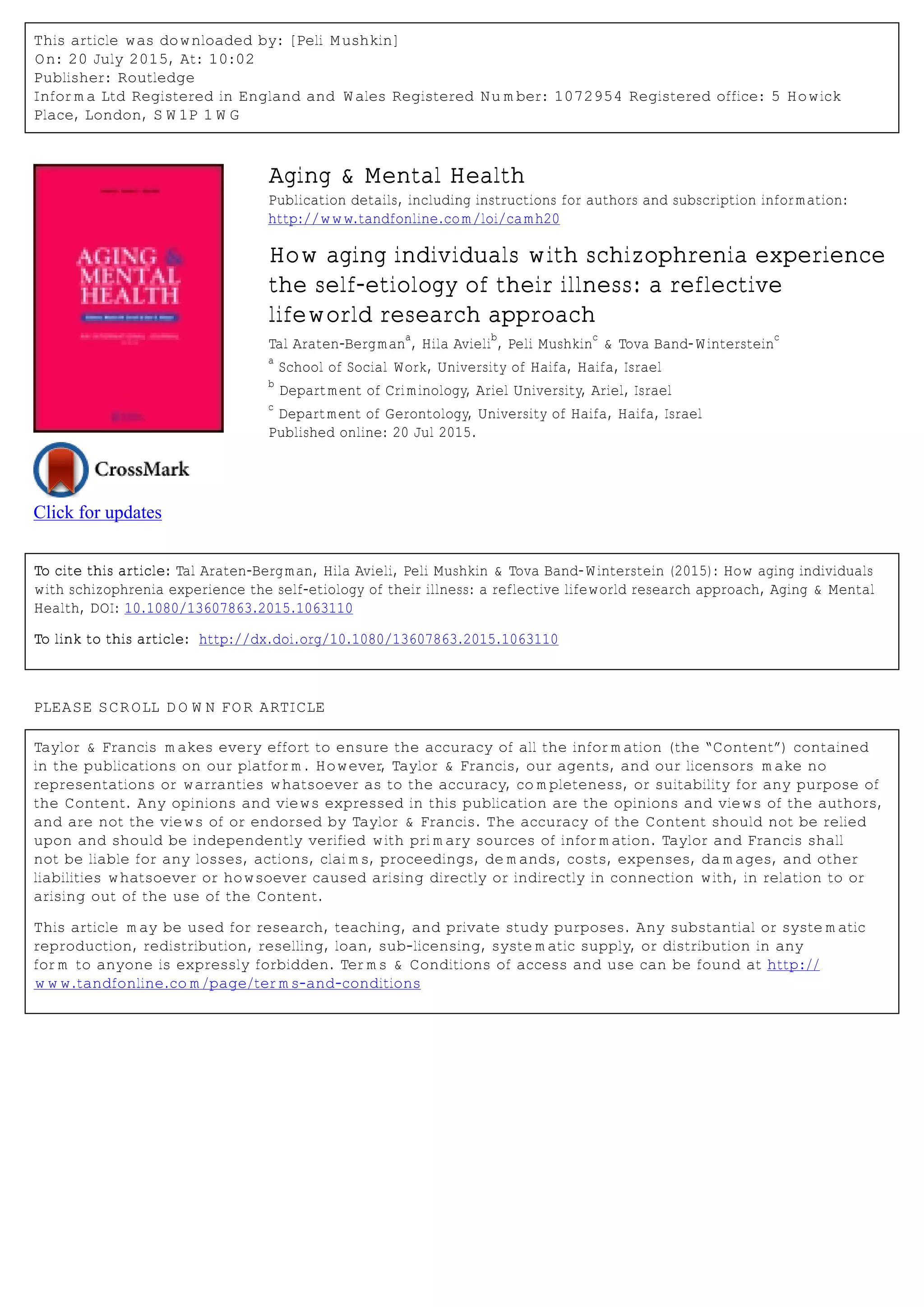 Self etiology of aging ideviduals with schizophrenia | PDF