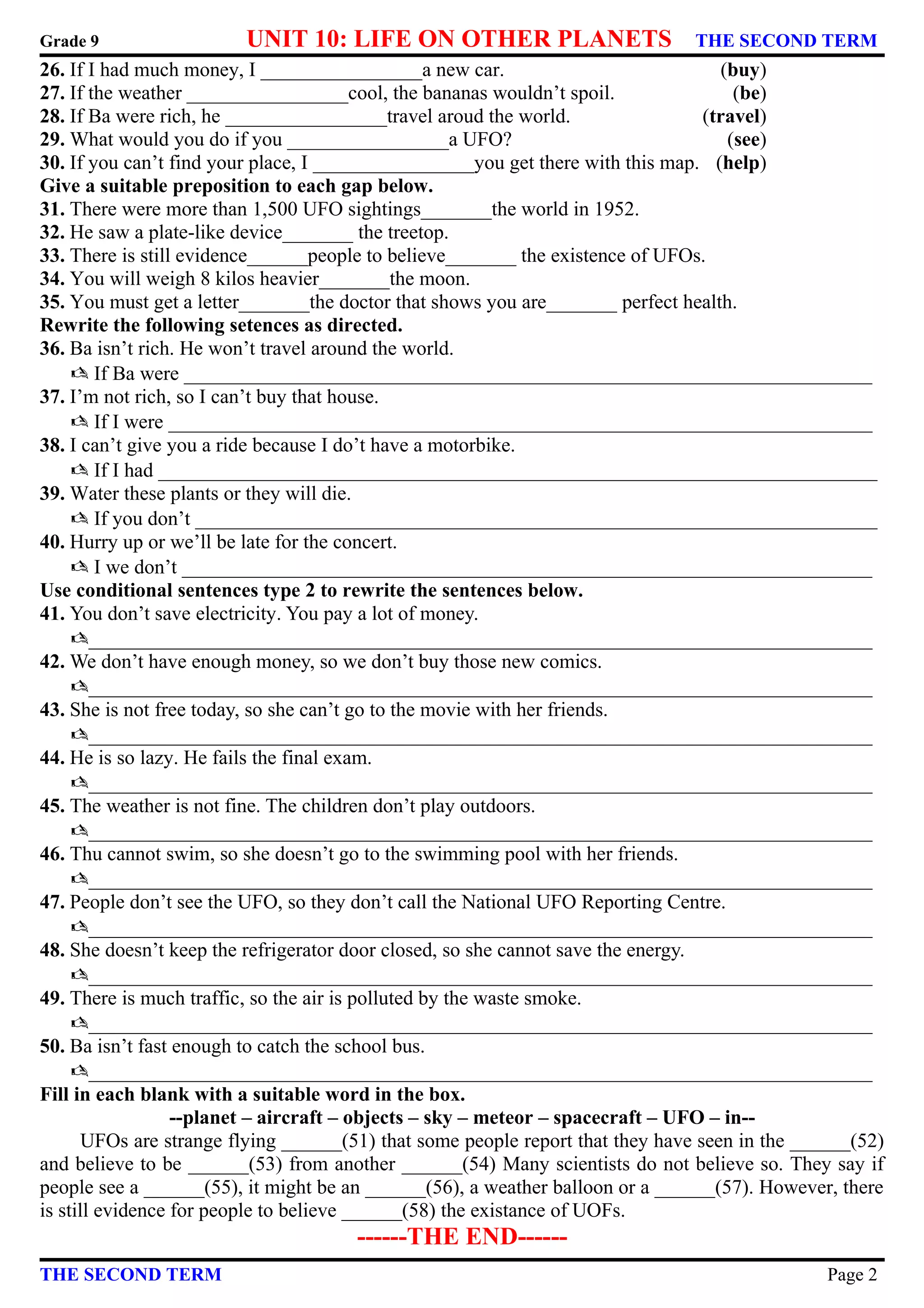 E9 bai tap theo unit -unit 10 life on other planets | DOC