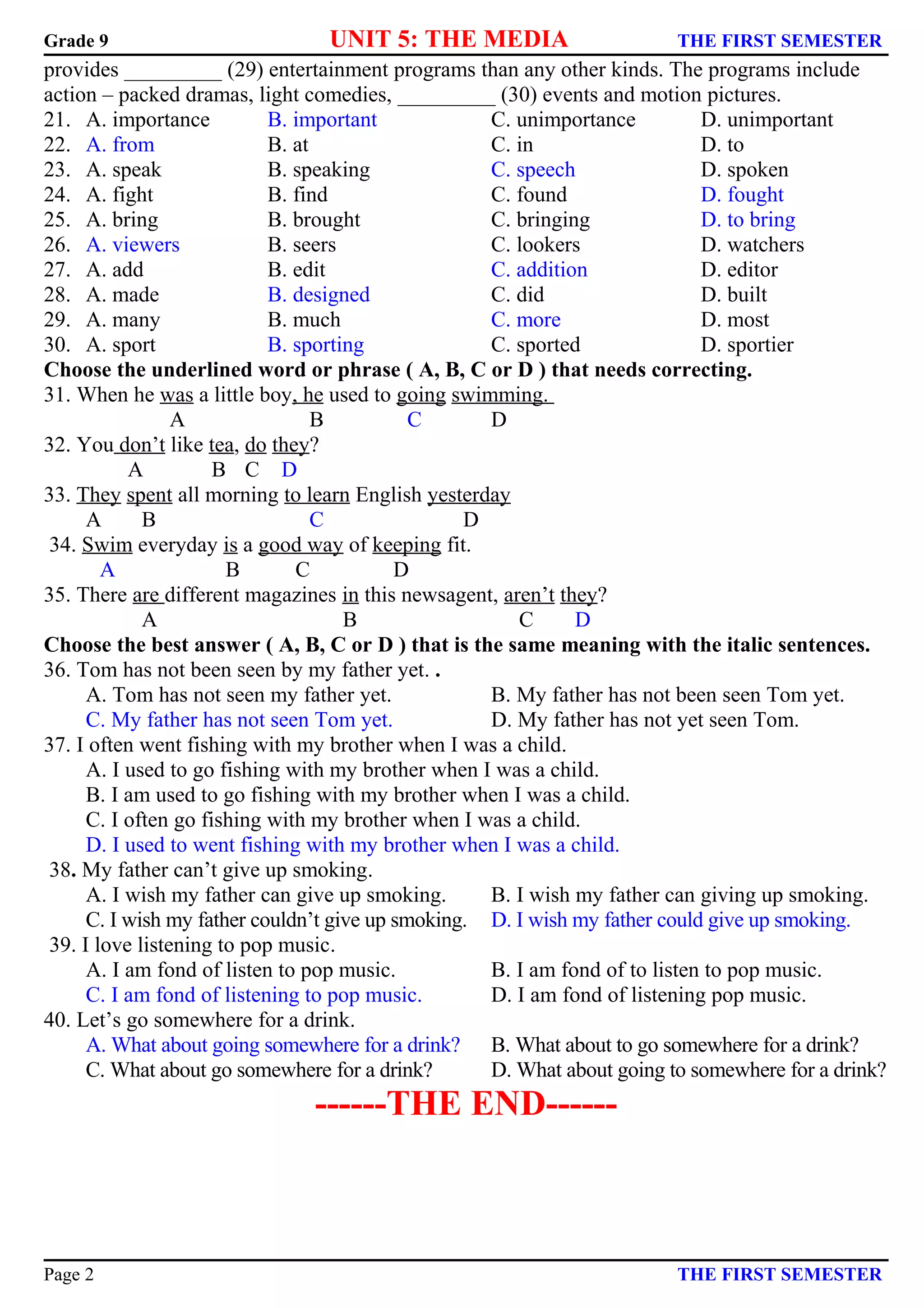 E9 bai tap theo unit-unit 5 the media | DOC
