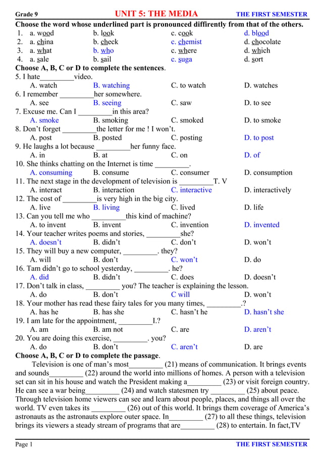 E9 bai tap theo unit-unit 5 the media | PDF