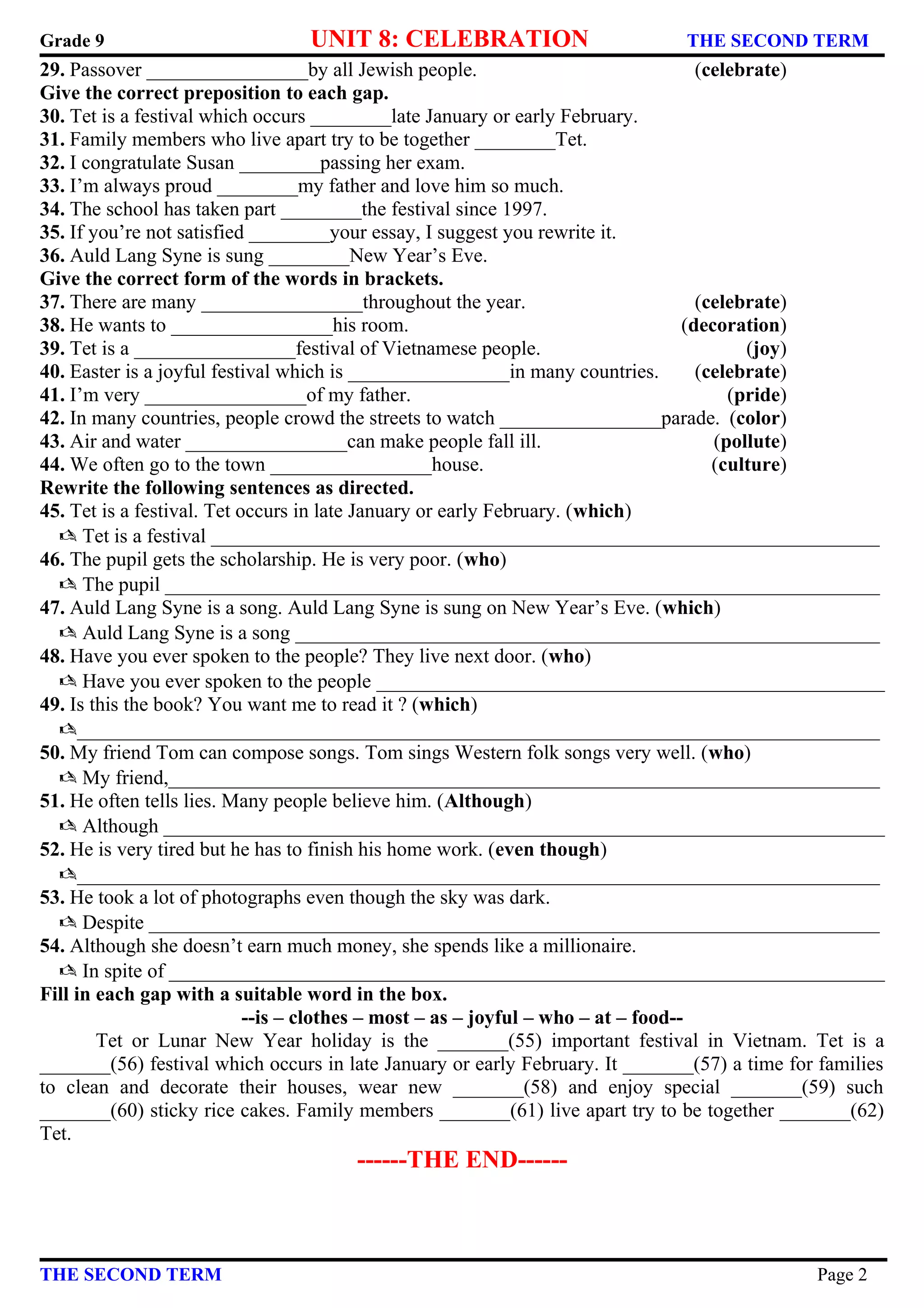 E9 bai tap theo unit-unit 8 celebration | DOC