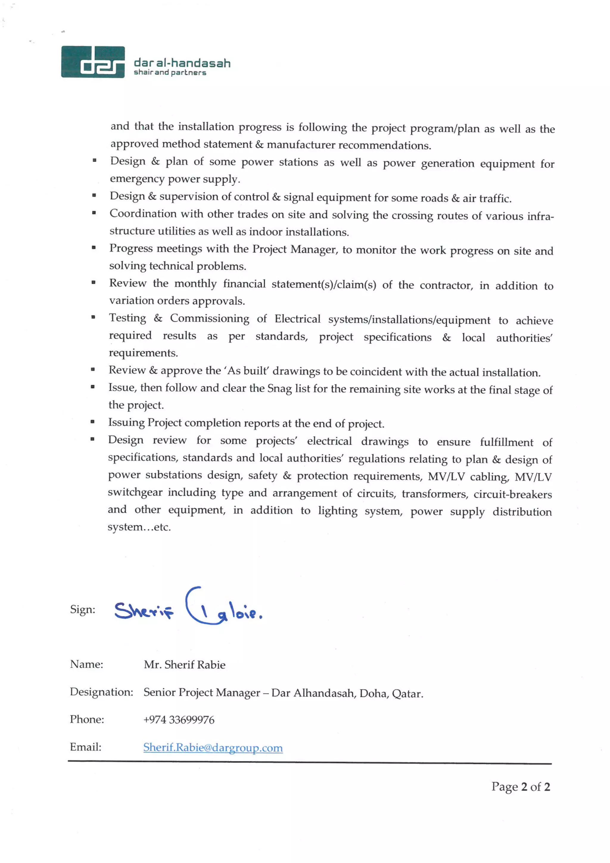 Dar Qatar Duty Letter | PDF
