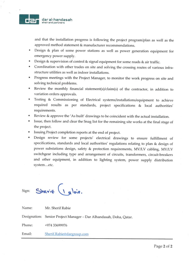 Dar Qatar Duty Letter | PDF