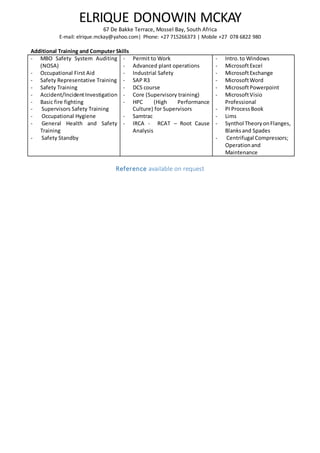 Elrique Mckay - CV 2016 | DOCX | Chemistry | Science