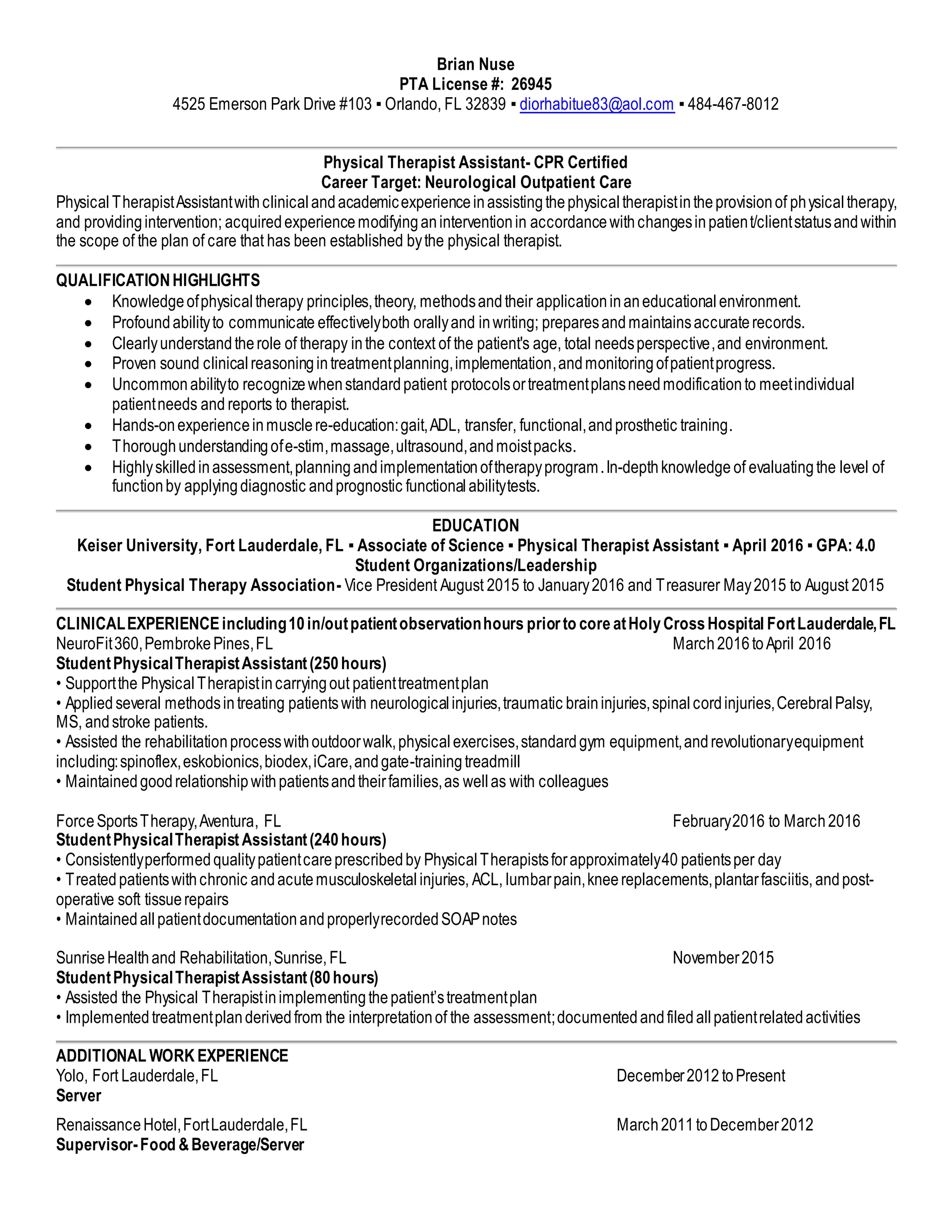 Brian Nuse PTA Resume | DOCX