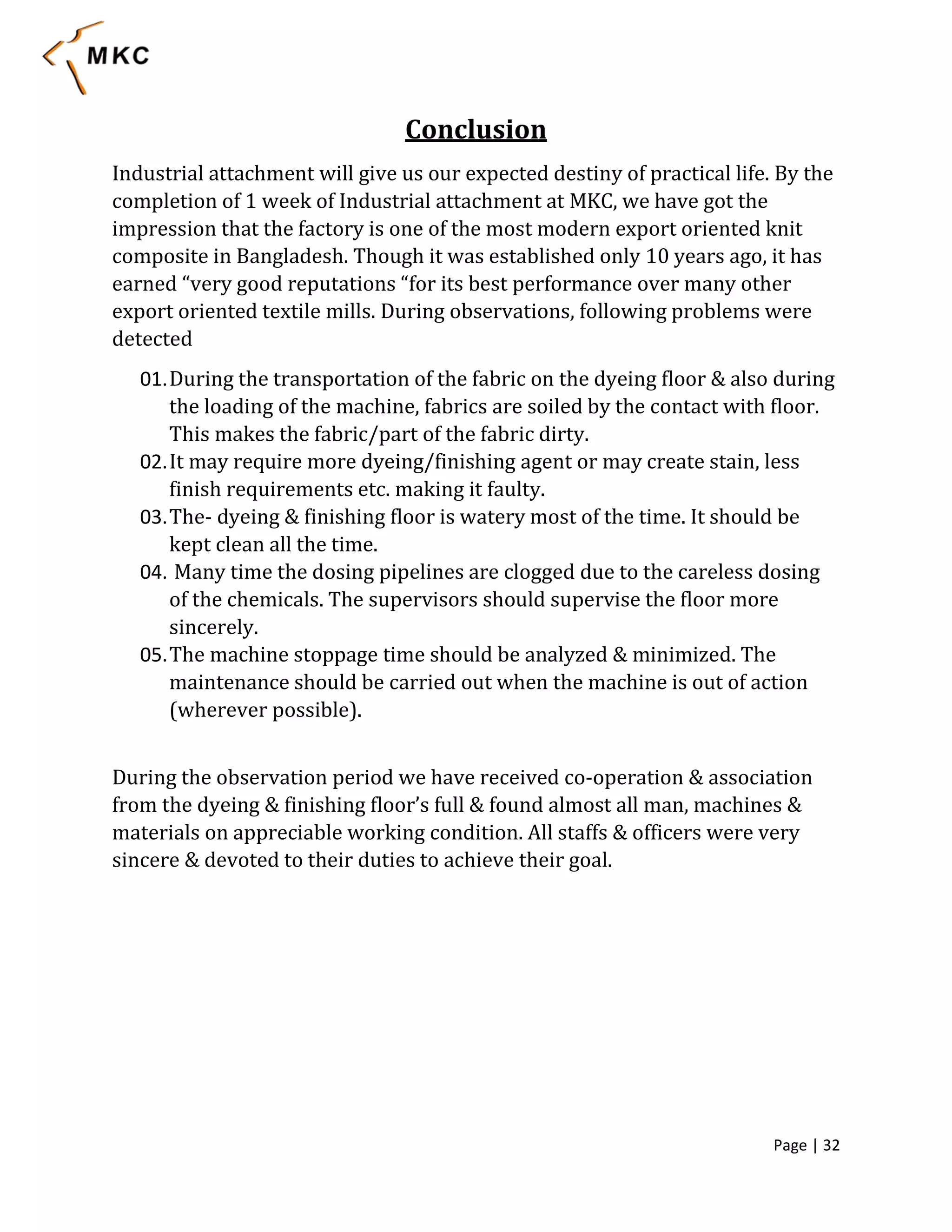 Industrial report on dyeing-finishing section MKCL | PDF