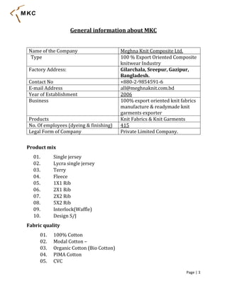 Industrial report on dyeing-finishing section MKCL | PDF