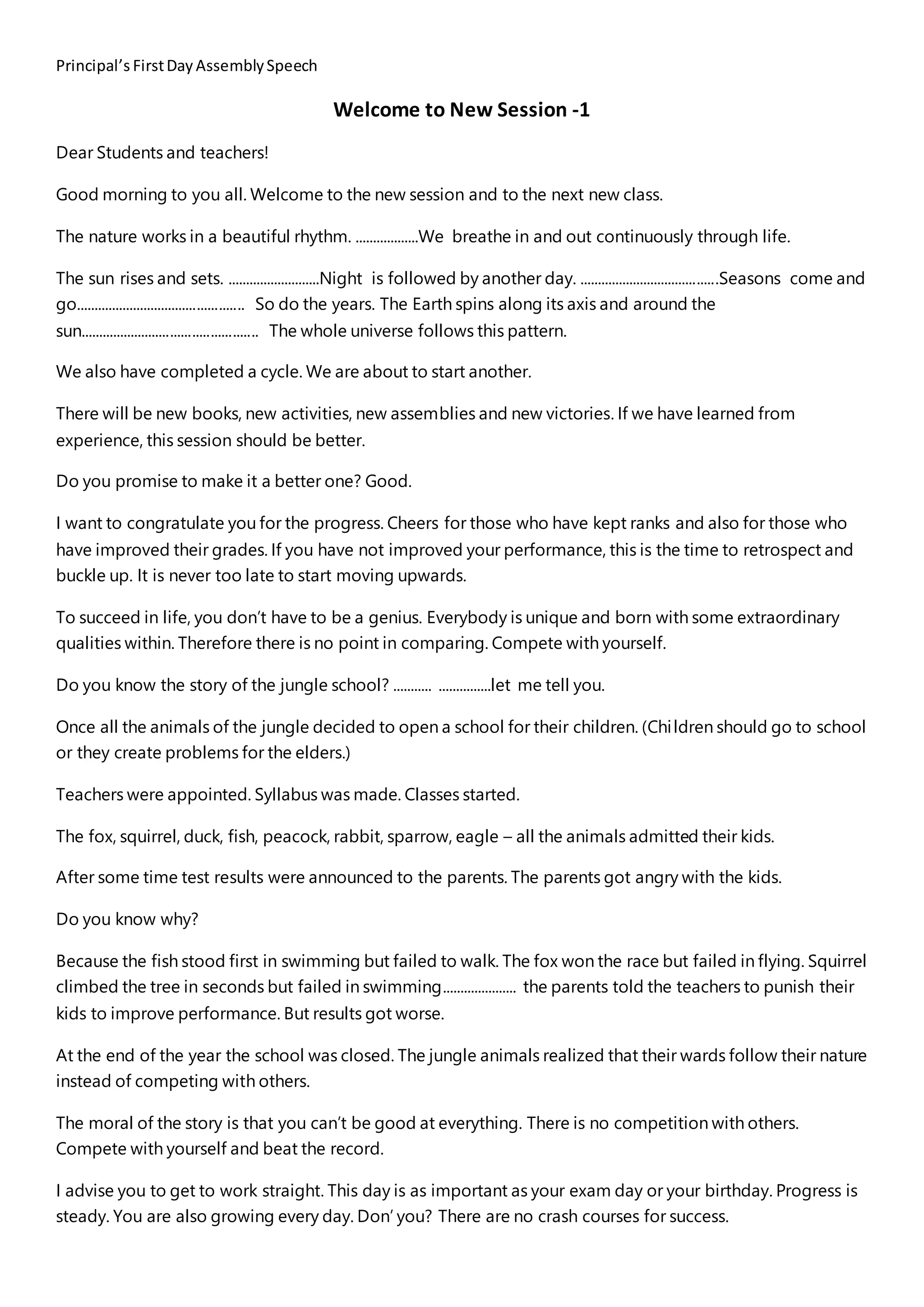 New session school speech | DOCX