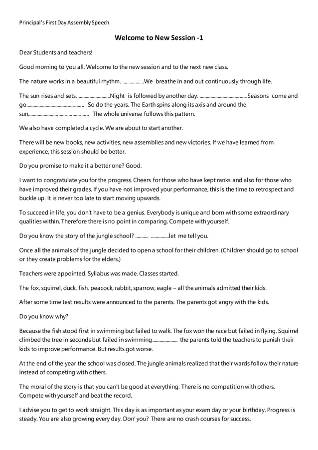 New session school speech | DOCX