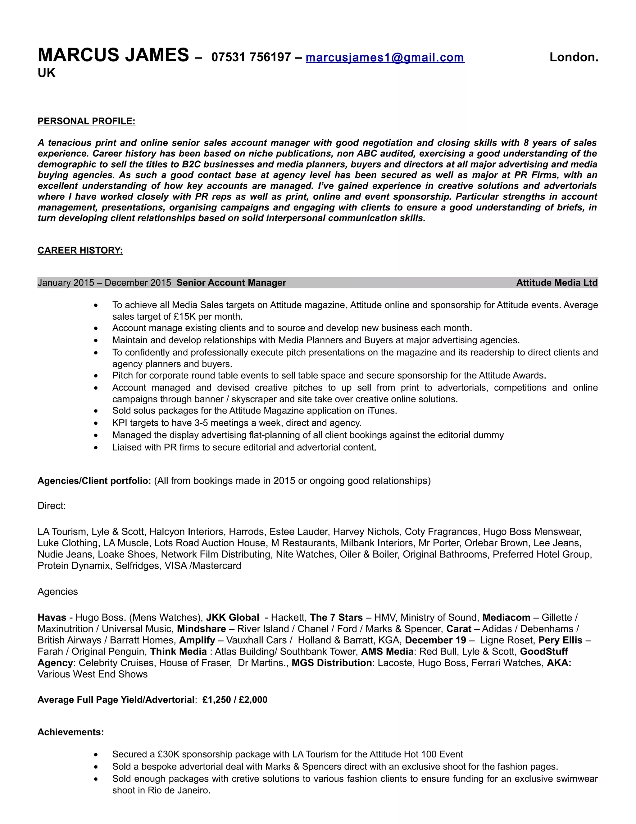 Marcus James CV 2016 | DOC