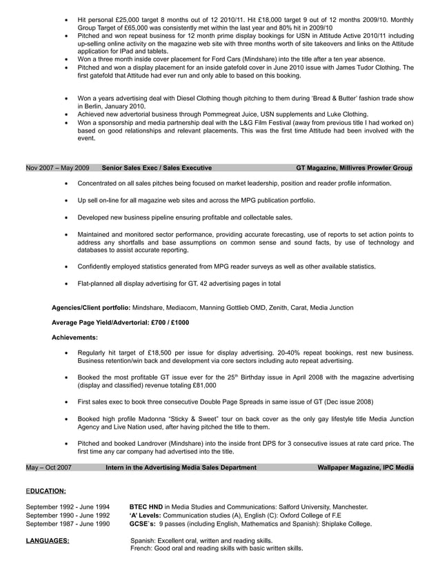 Marcus James CV 2016 | DOC | Sales | Business