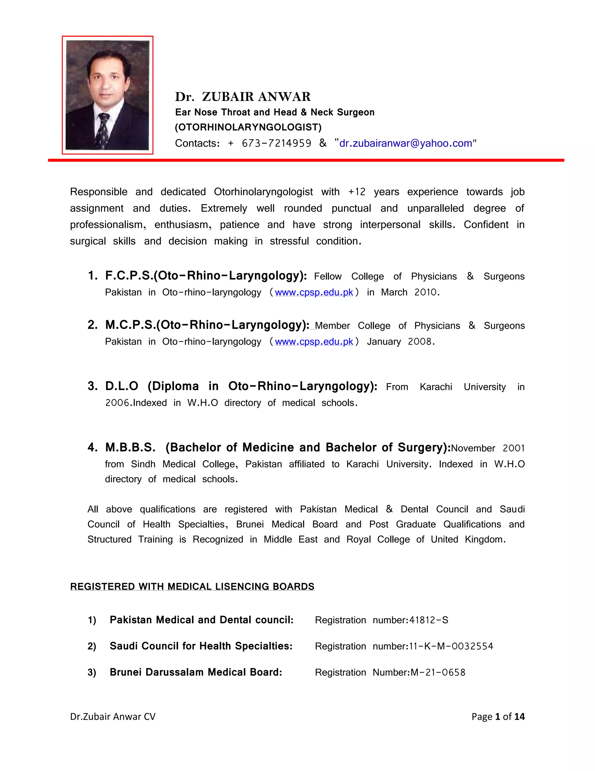 Dr Zubair Anwar CV | PDF