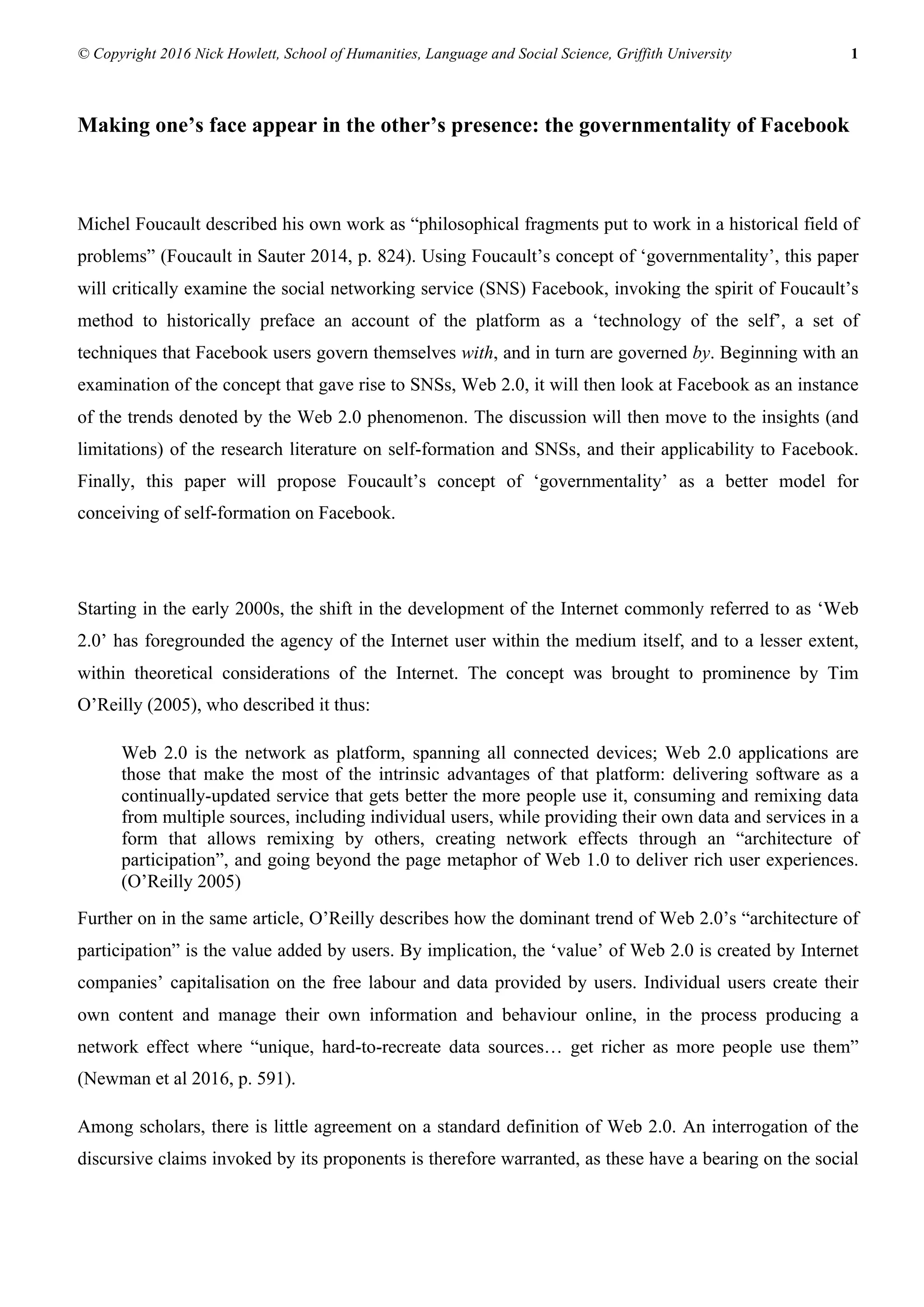 The-Governmentality-of-Facebook-Nick-Howlett-2016 | PDF | Social ...