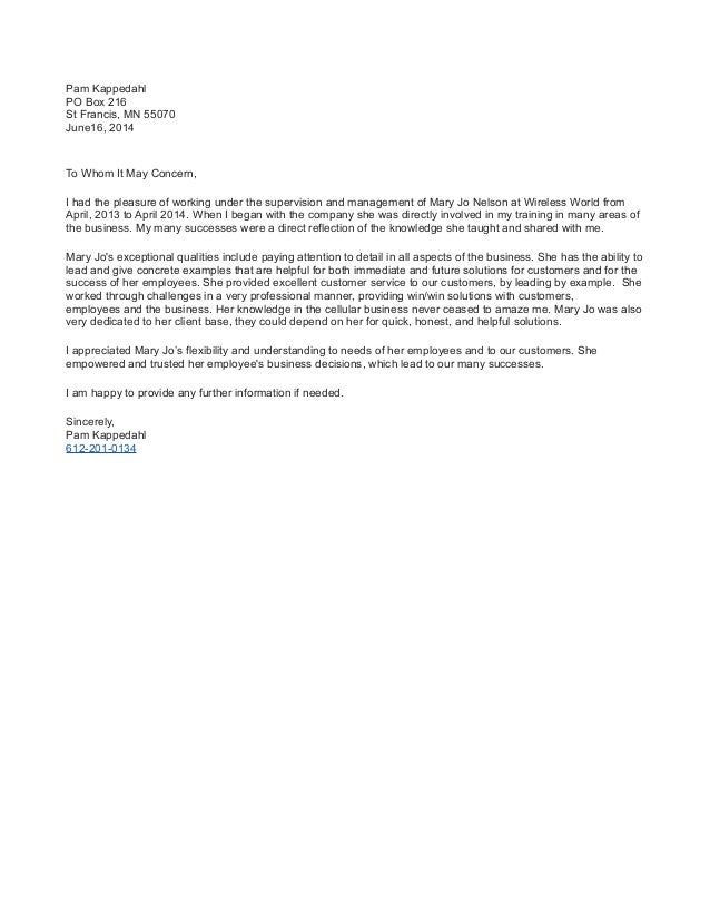 Mary Jo Nelson Letter - Pam Kappedahl