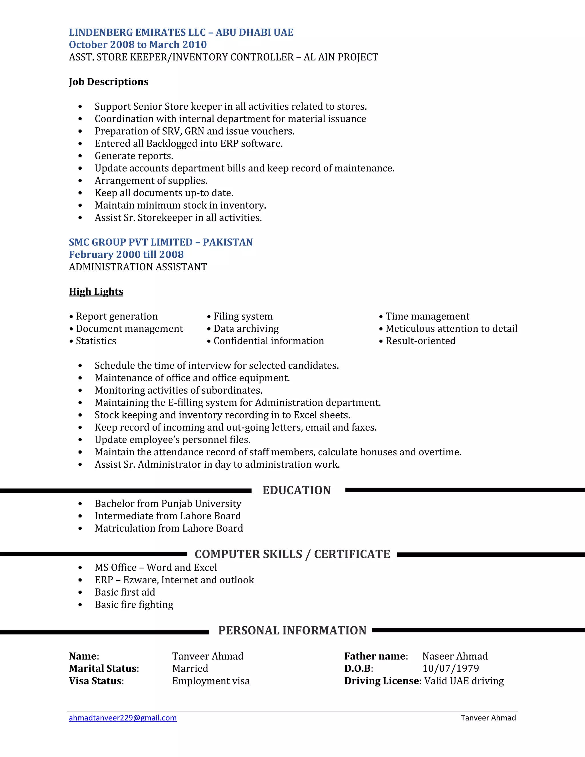Tanveer Ahmad CV | PDF