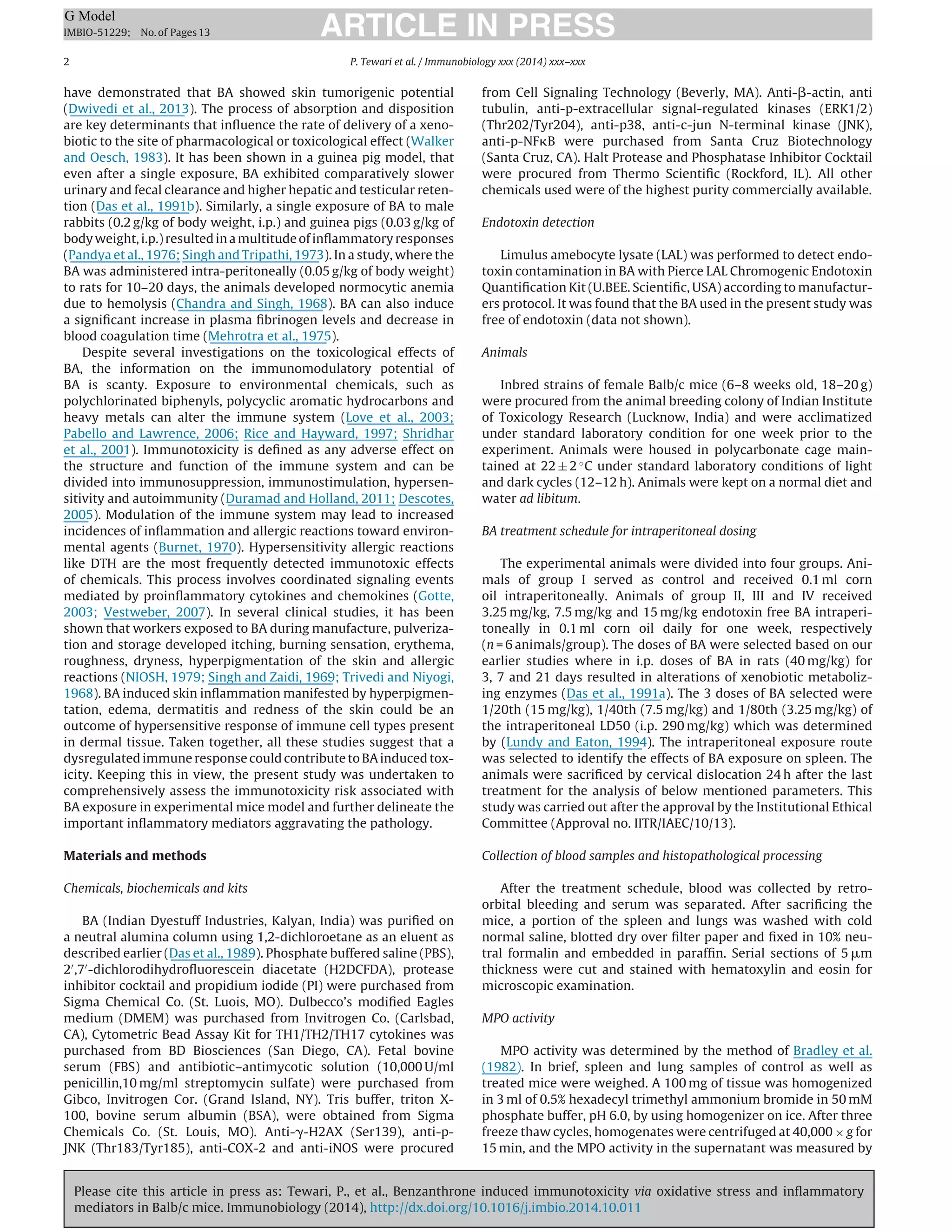 Benzanthrone induced immunotoxicity via oxidative stress | PDF