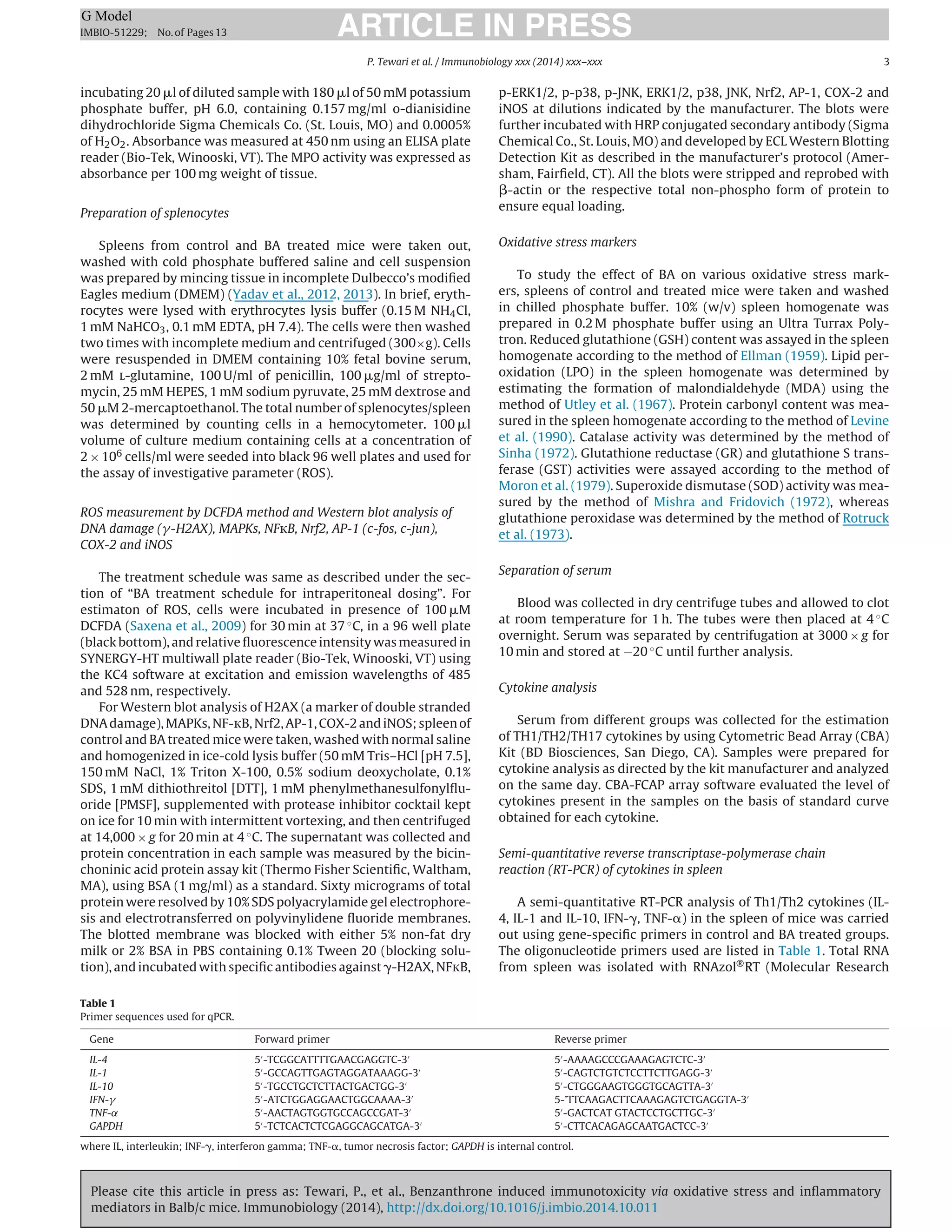 Benzanthrone induced immunotoxicity via oxidative stress | PDF