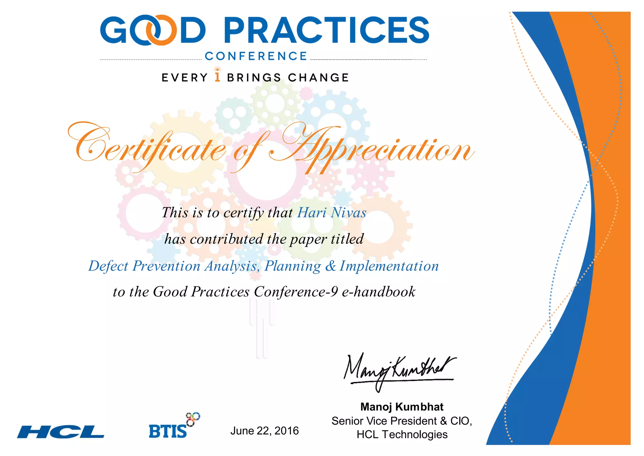 HCLGoodPracticesConferenceCertificate | PDF