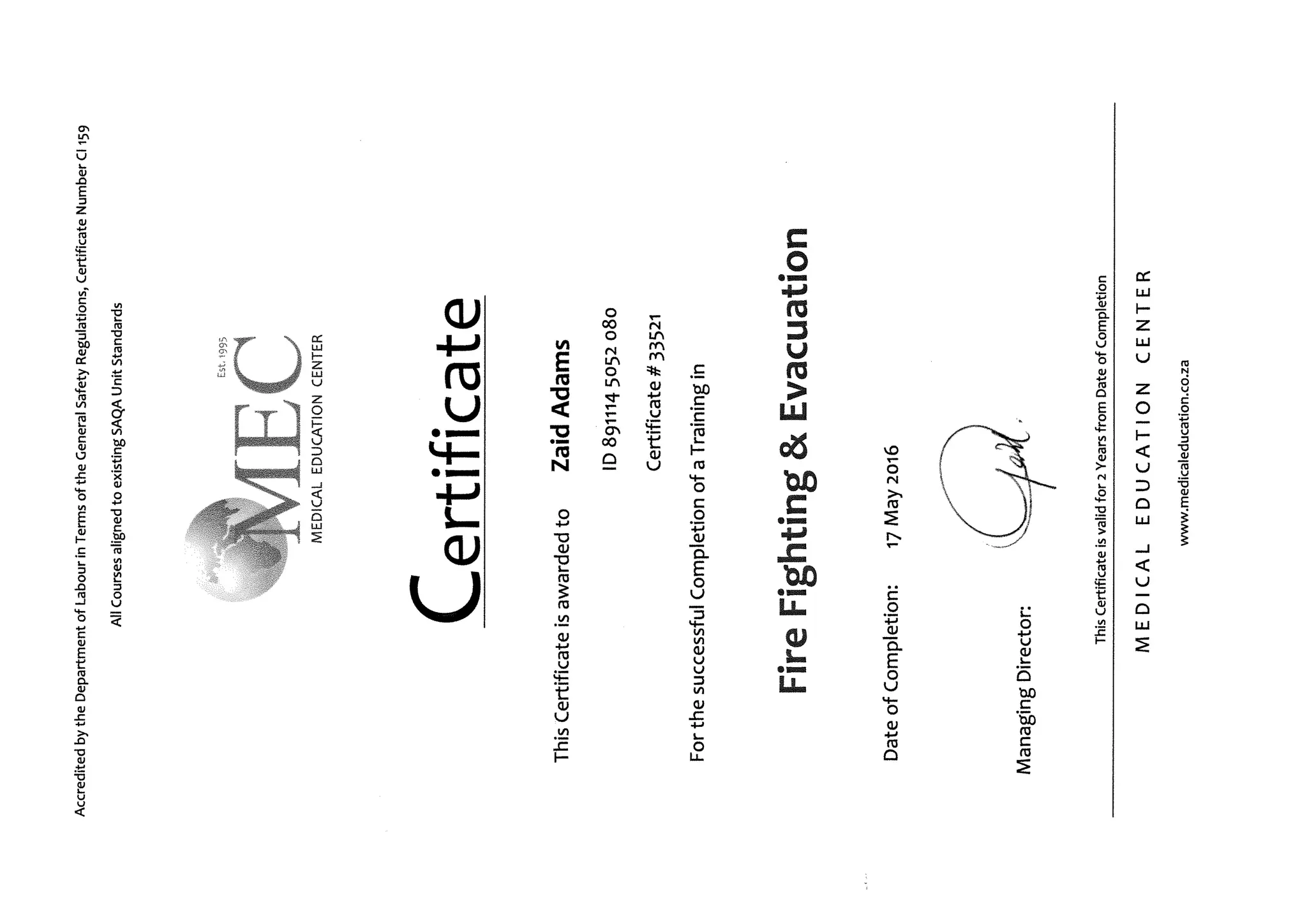 Zaid FireMan Certificate | PDF