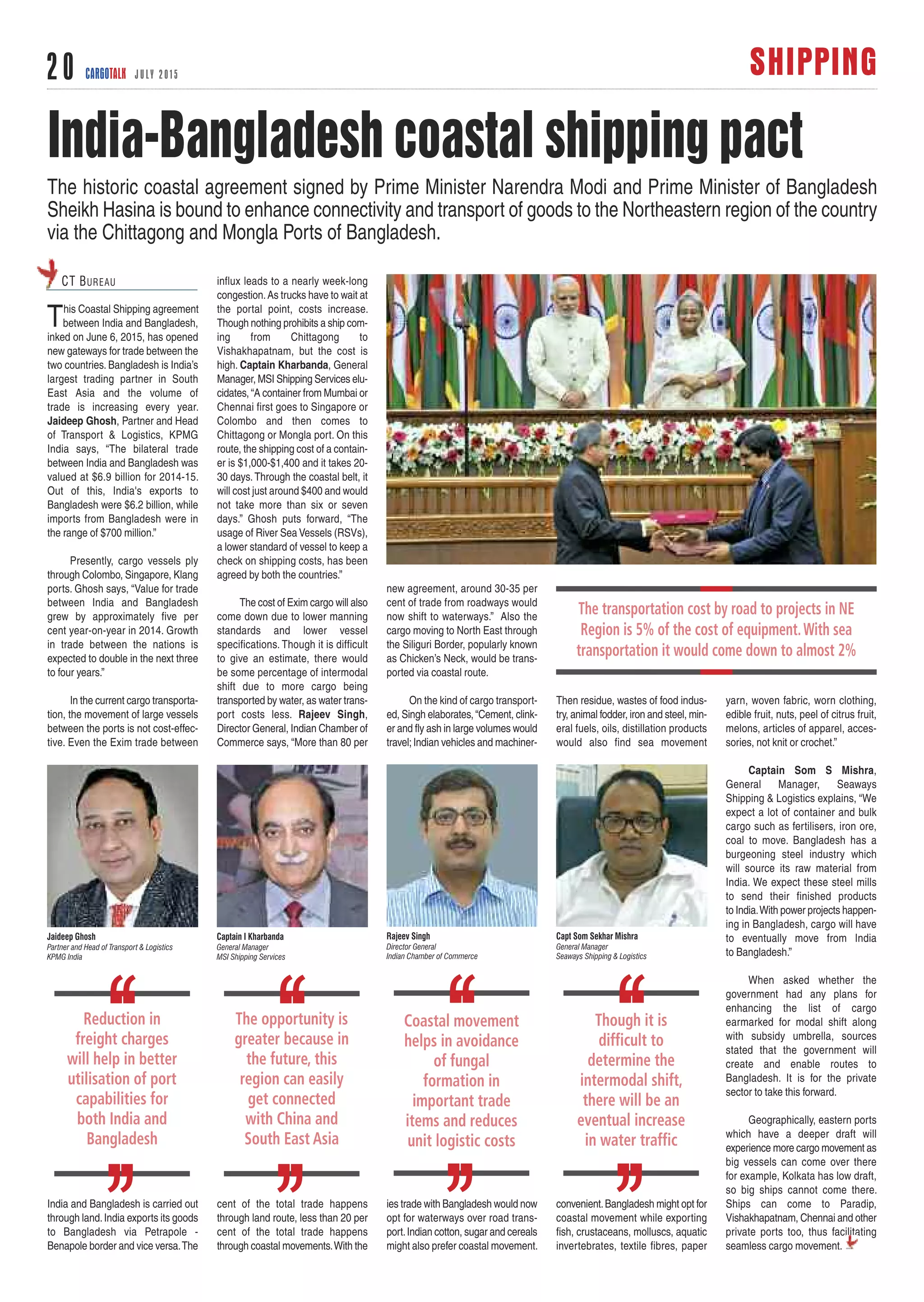 India-Bangladesh coastal shipping pact | PDF