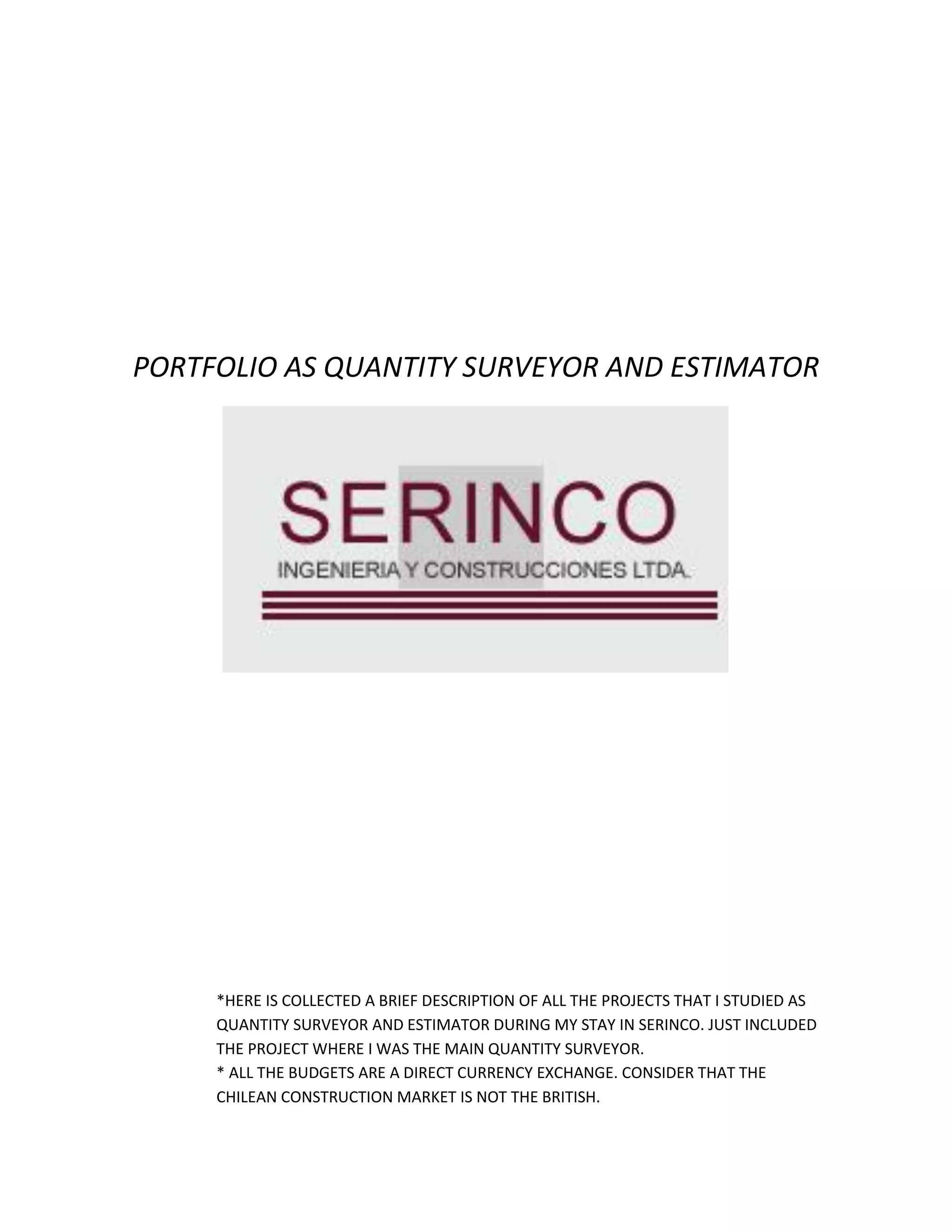 PORTFOLIO AS QUANTITY SURVEYOR AND ESTIMATOR | PDF
