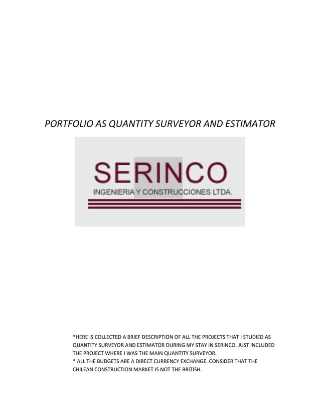 PORTFOLIO AS QUANTITY SURVEYOR AND ESTIMATOR | PDF