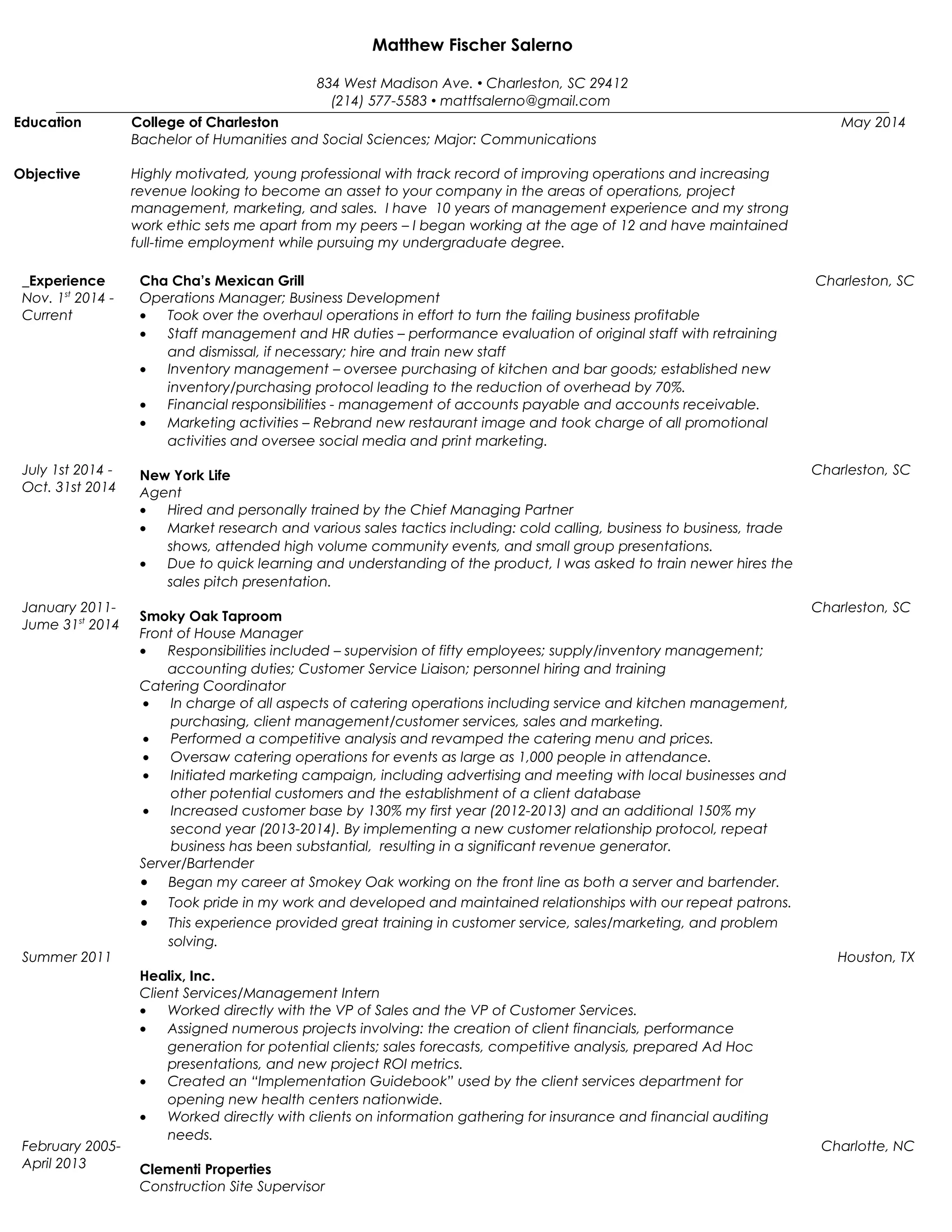 Matt Salerno Resume 6_3 | DOC | Business Administration | Business