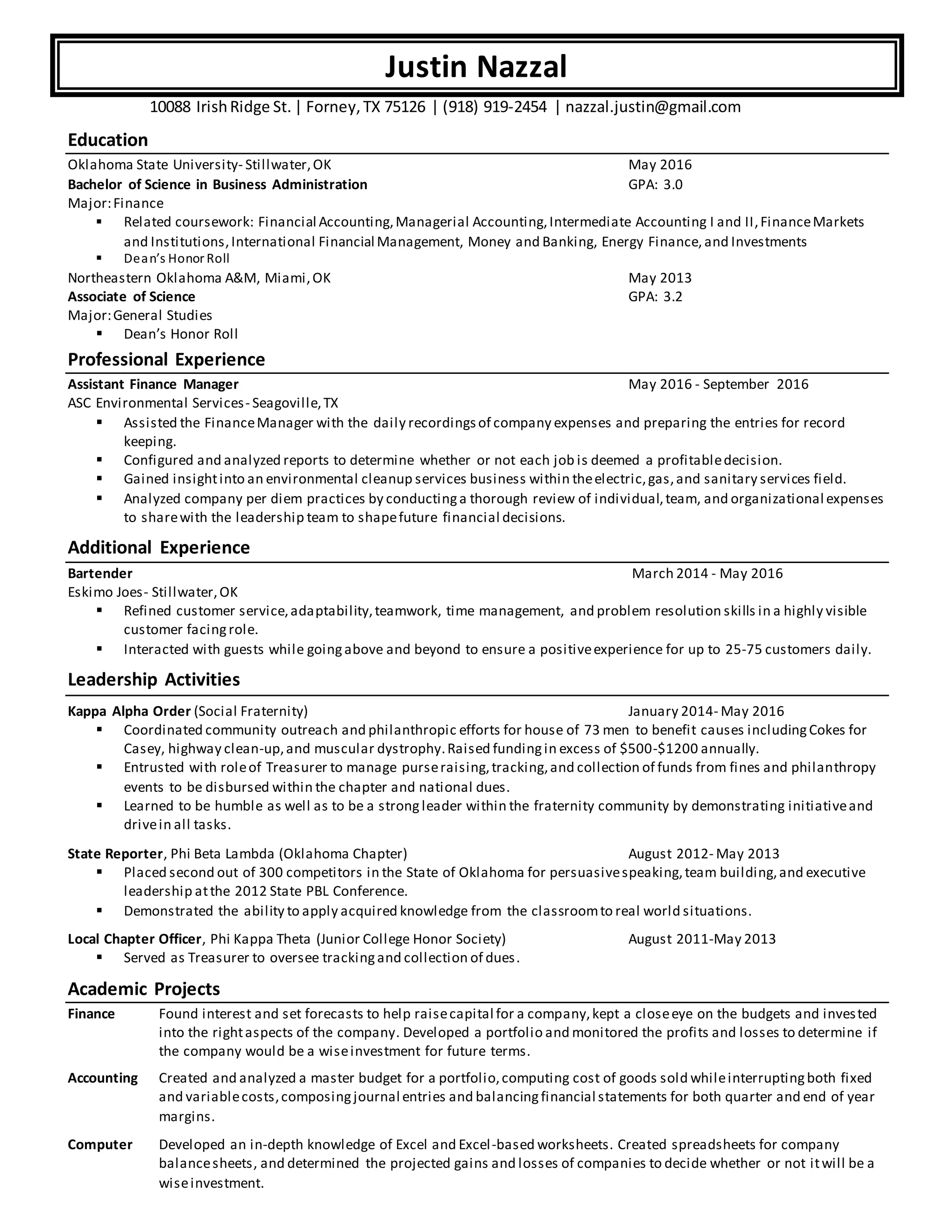 Justin Resume Texas | DOCX