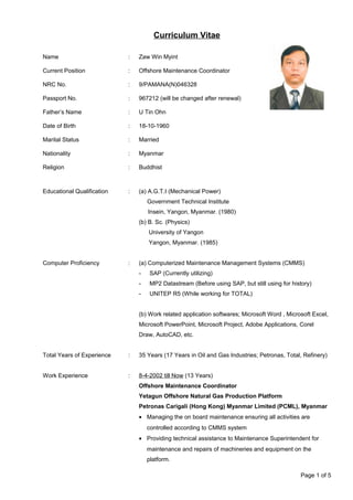 Zaw Win Myint, CV, April 2015 | DOC