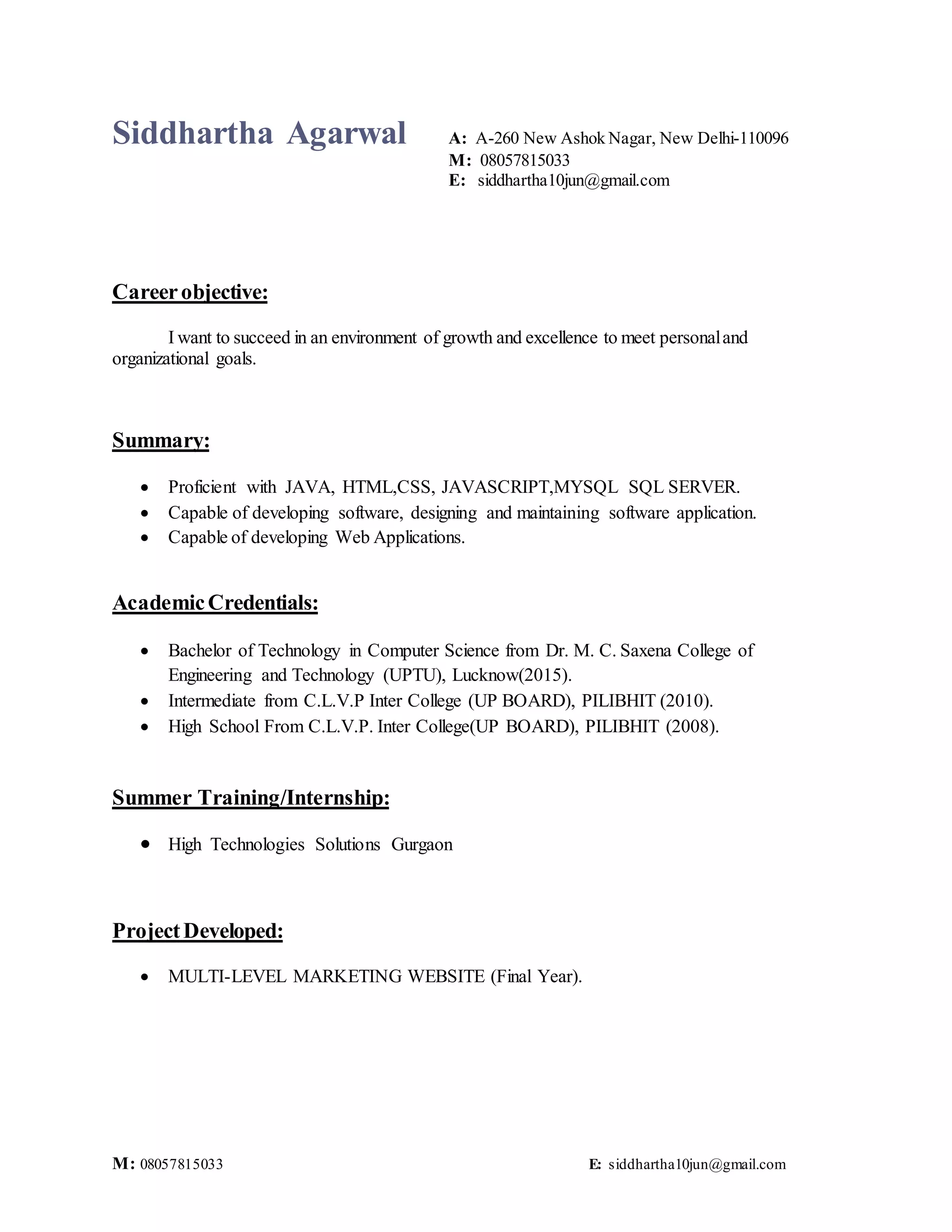 sid resume | PDF