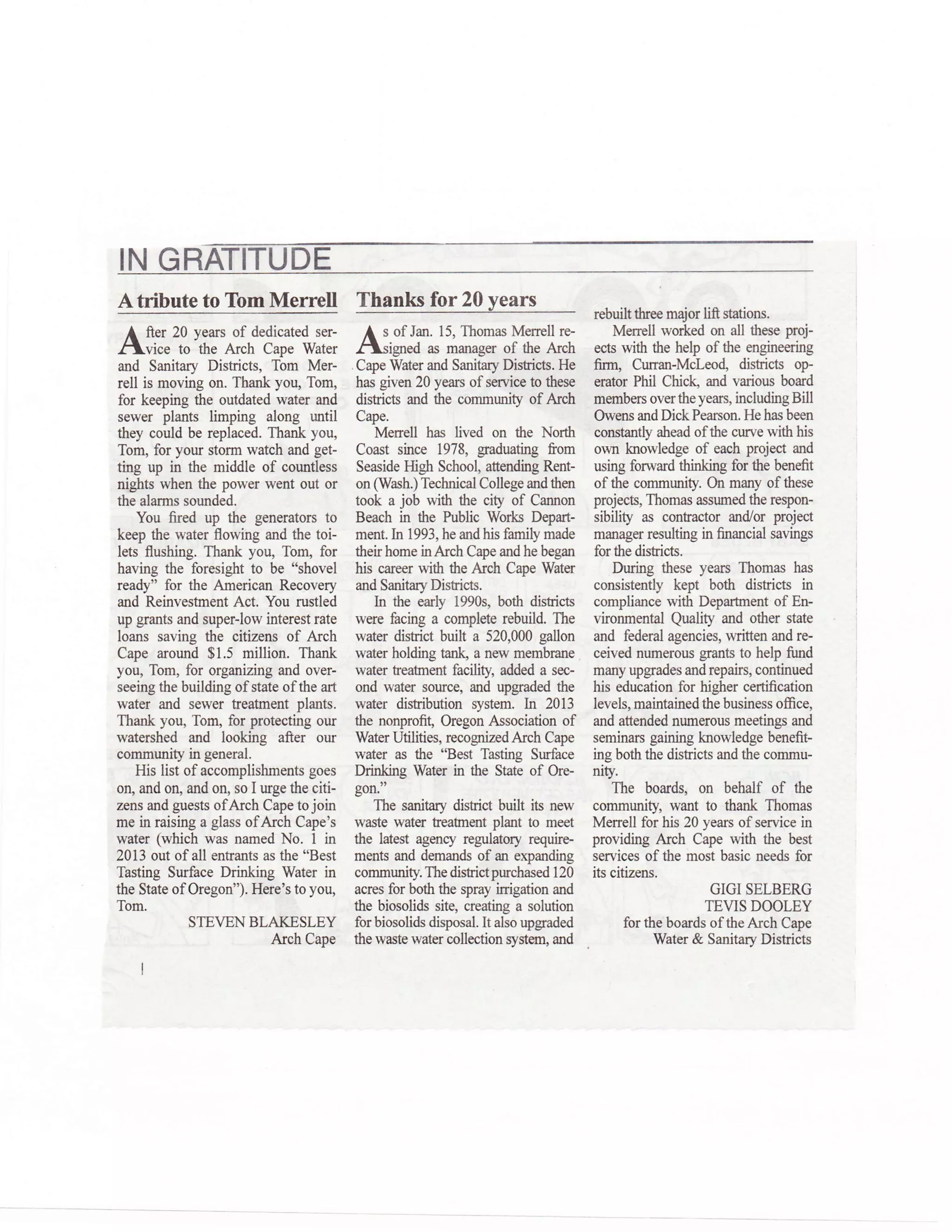 letters of Appreciation from the community of Arch Cape | PDF