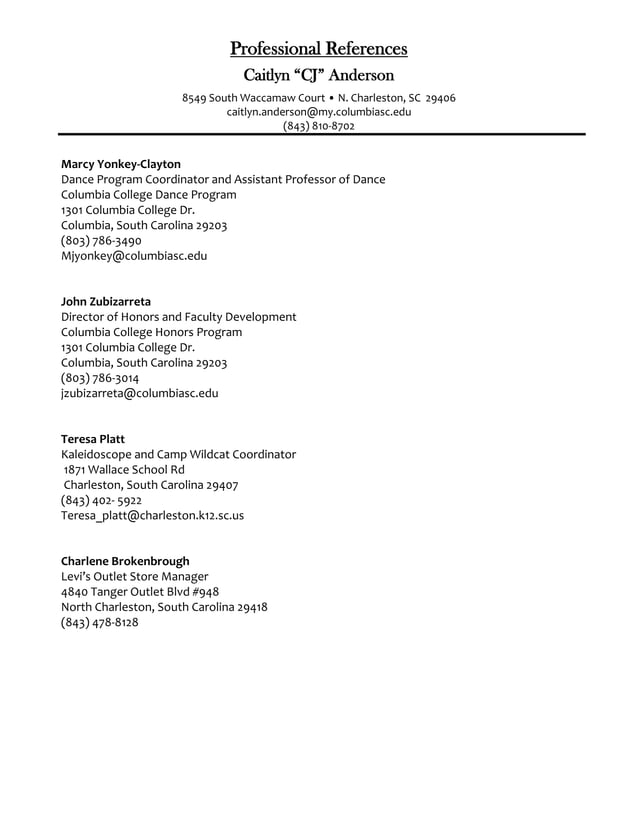 CJ Anderson Resume with References | PDF