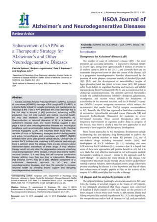 Spilman Enhancement of sAPPalpha review HAND | PDF