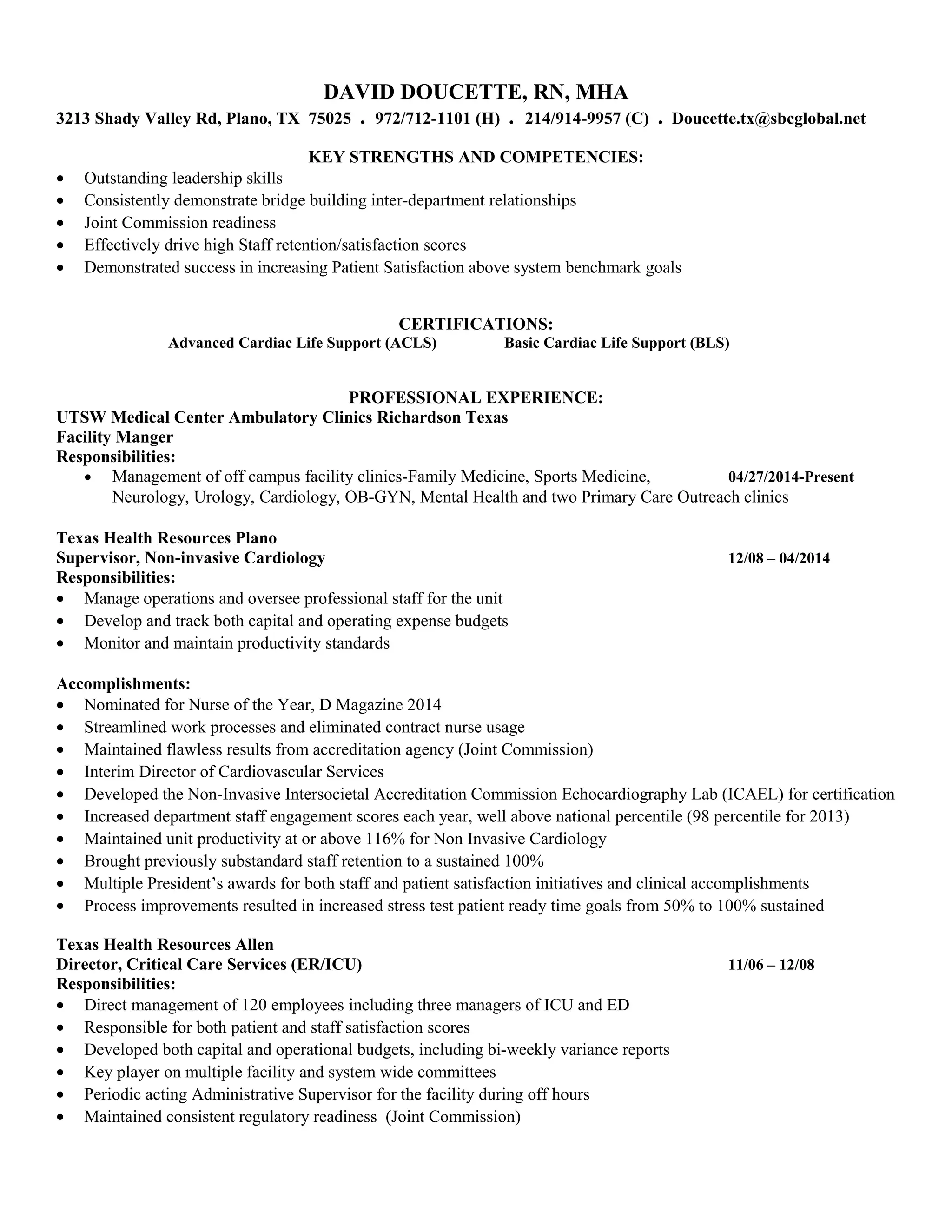 RESUME DAVID DOUCETTE - MARCH 2014 | DOC