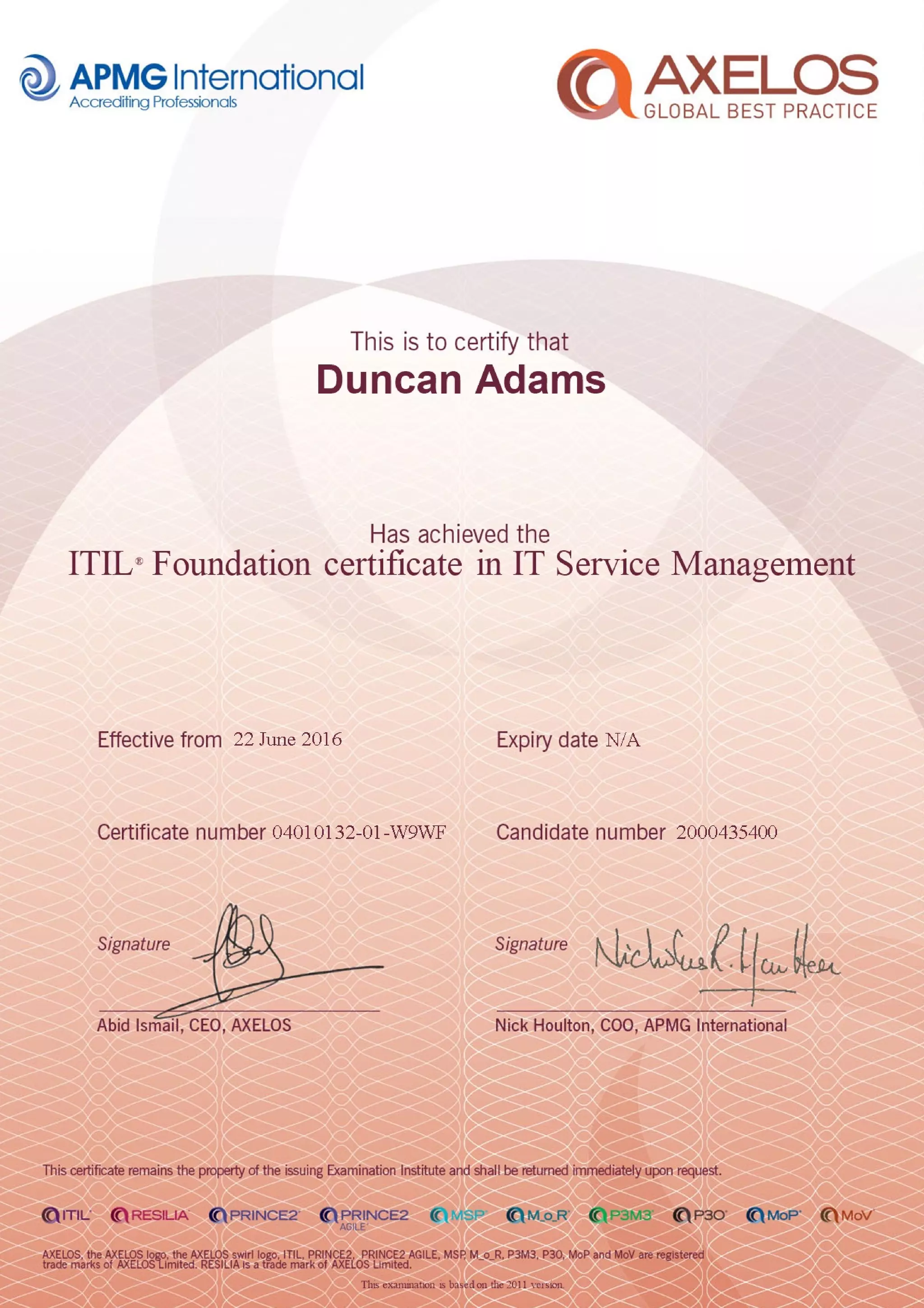 ITIL Certificate | PDF