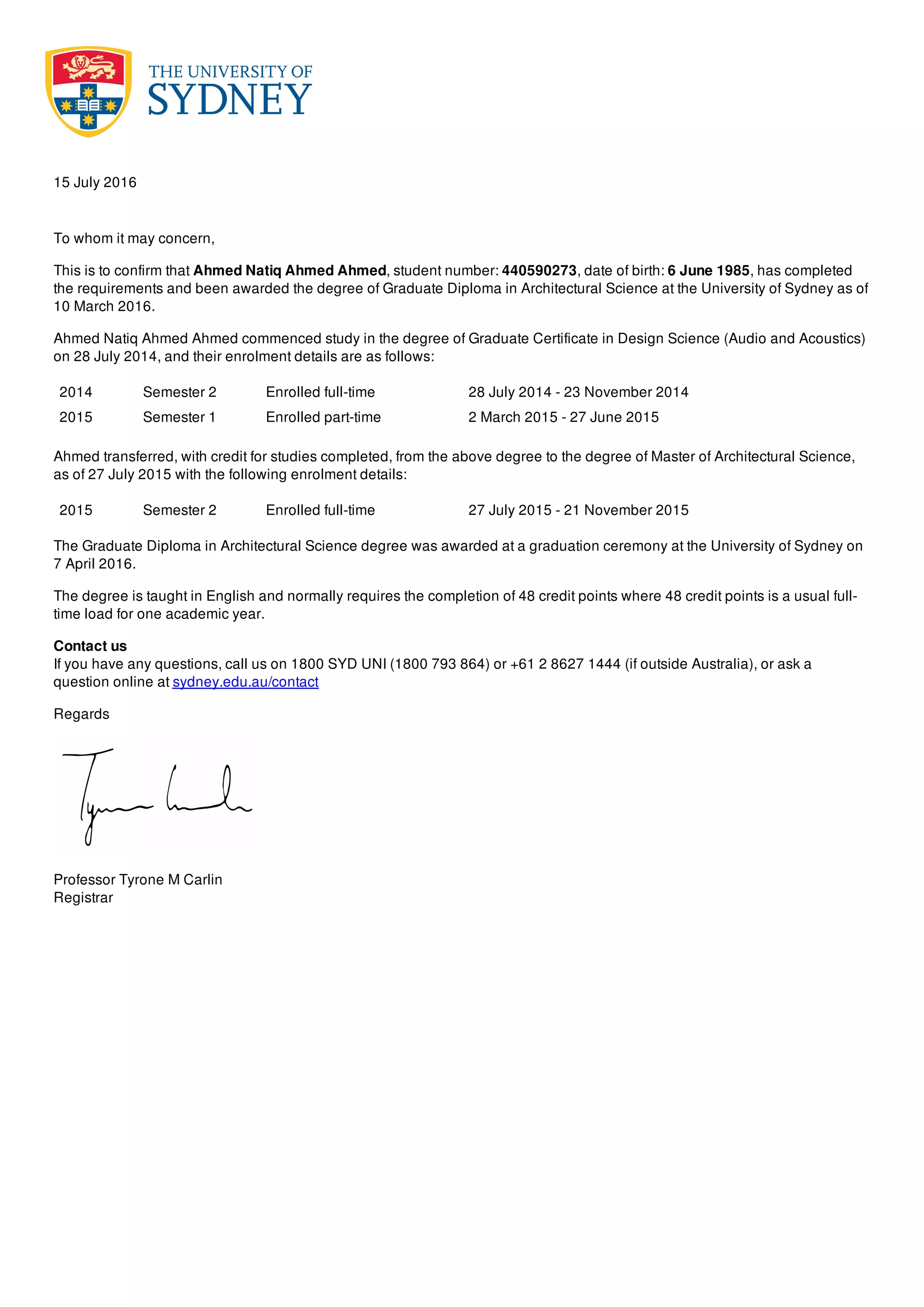 Graduate Diploma letter | PDF