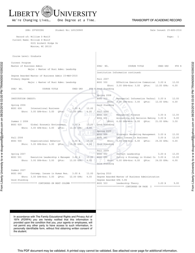 Liberty Transcripts | PDF | Professional School | Postgraduate Education