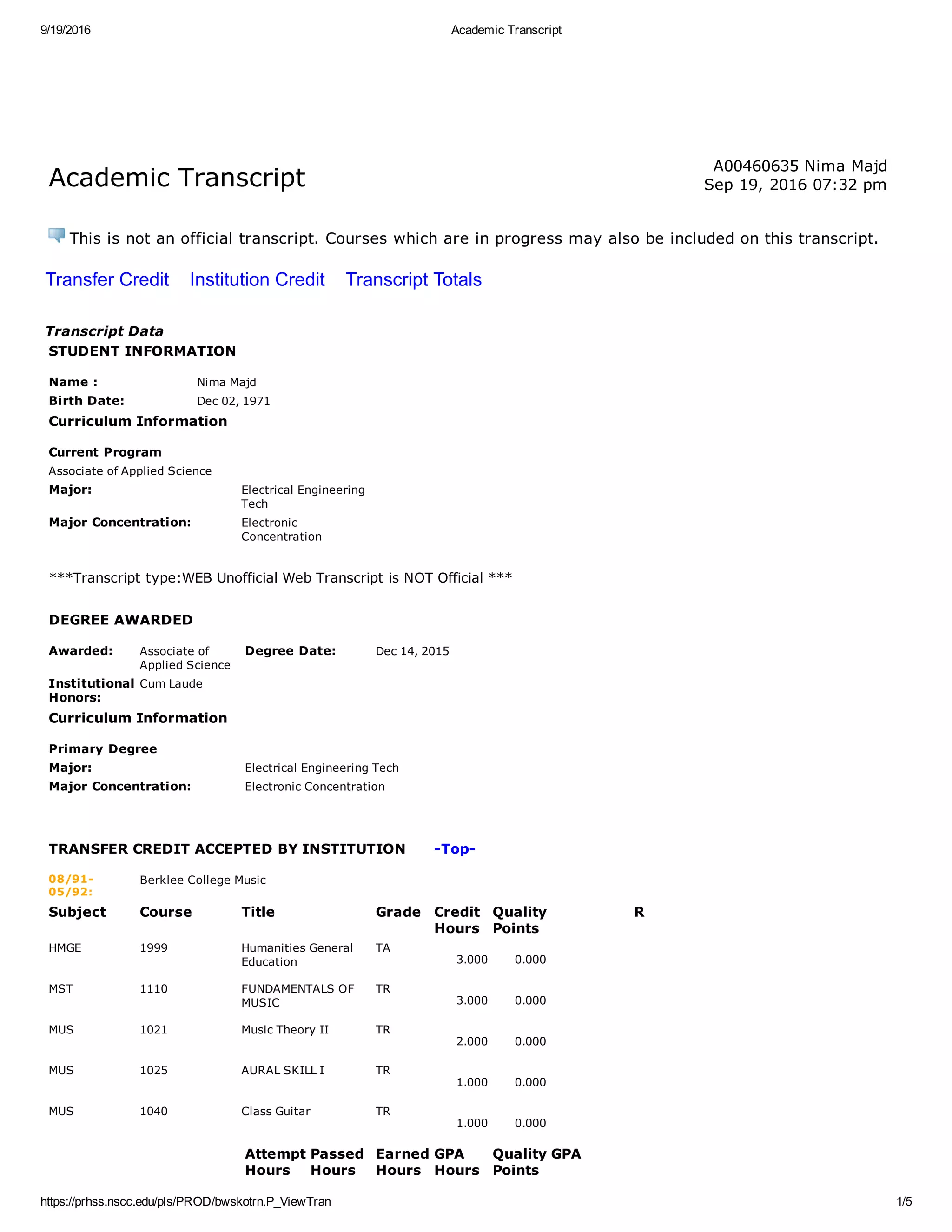 Academic Transcript | PDF