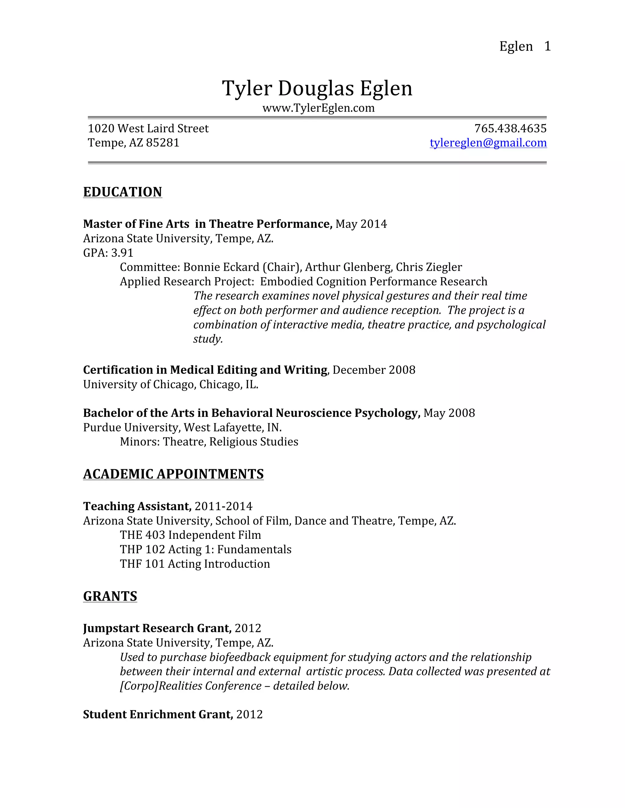 Tyler Eglen CV | PDF