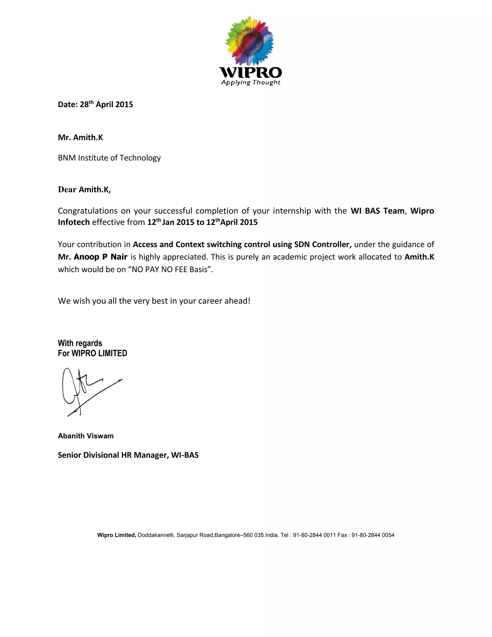 Amith.K Intern Certificate | PDF