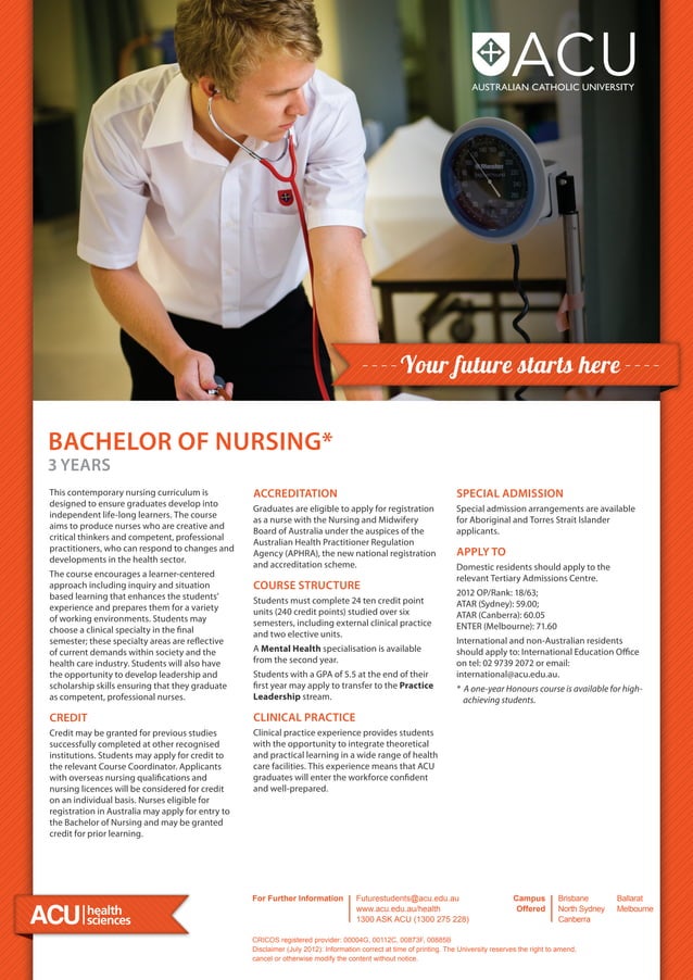 ACU_Bachelor of Nursing | PDF
